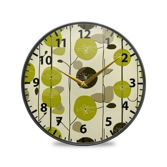 Acrylic Wall and Table Clock Green Leafy Design 9.5in Modern Decor with ...