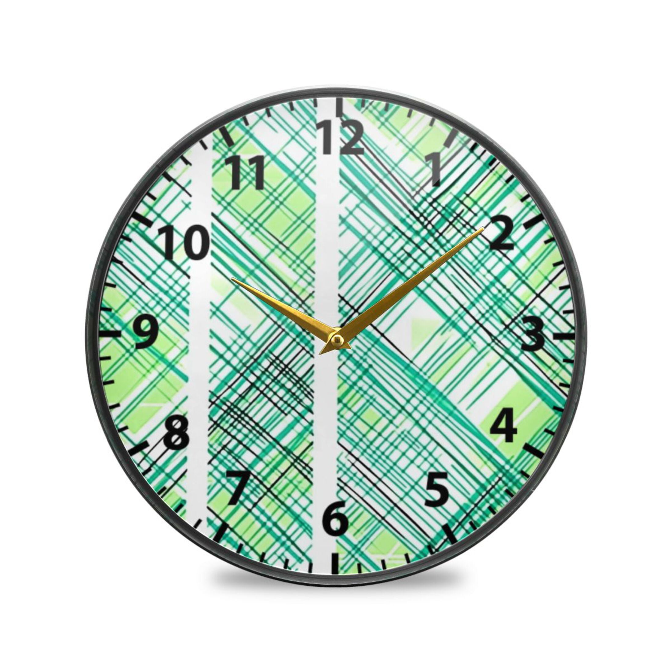 Green and Black Lines Wall Clock Modern Decor Acrylic Clock Golden ...