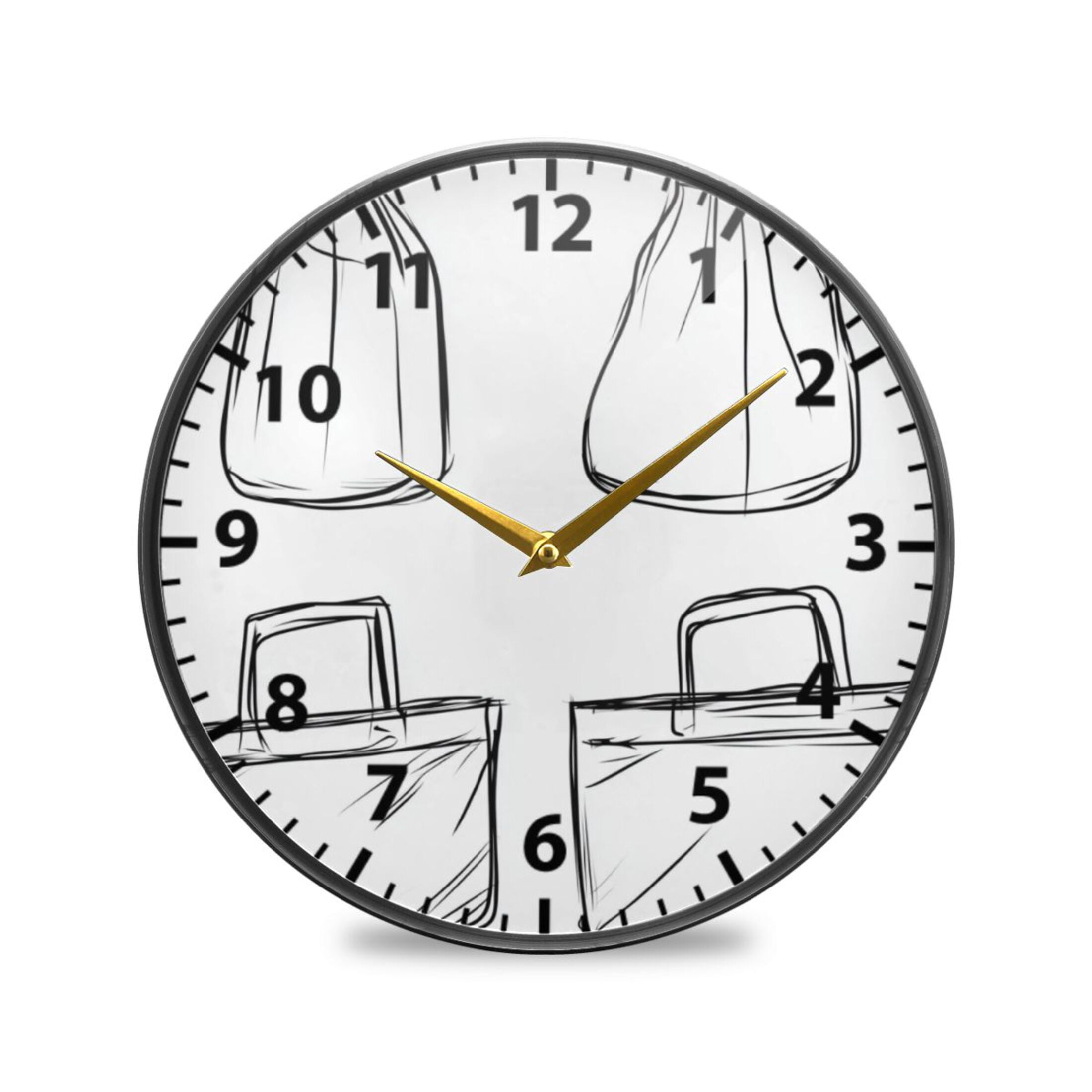 Acrylic Wall and Table Clock Hand Drawn Bag 11.9in Modern Decor with ...