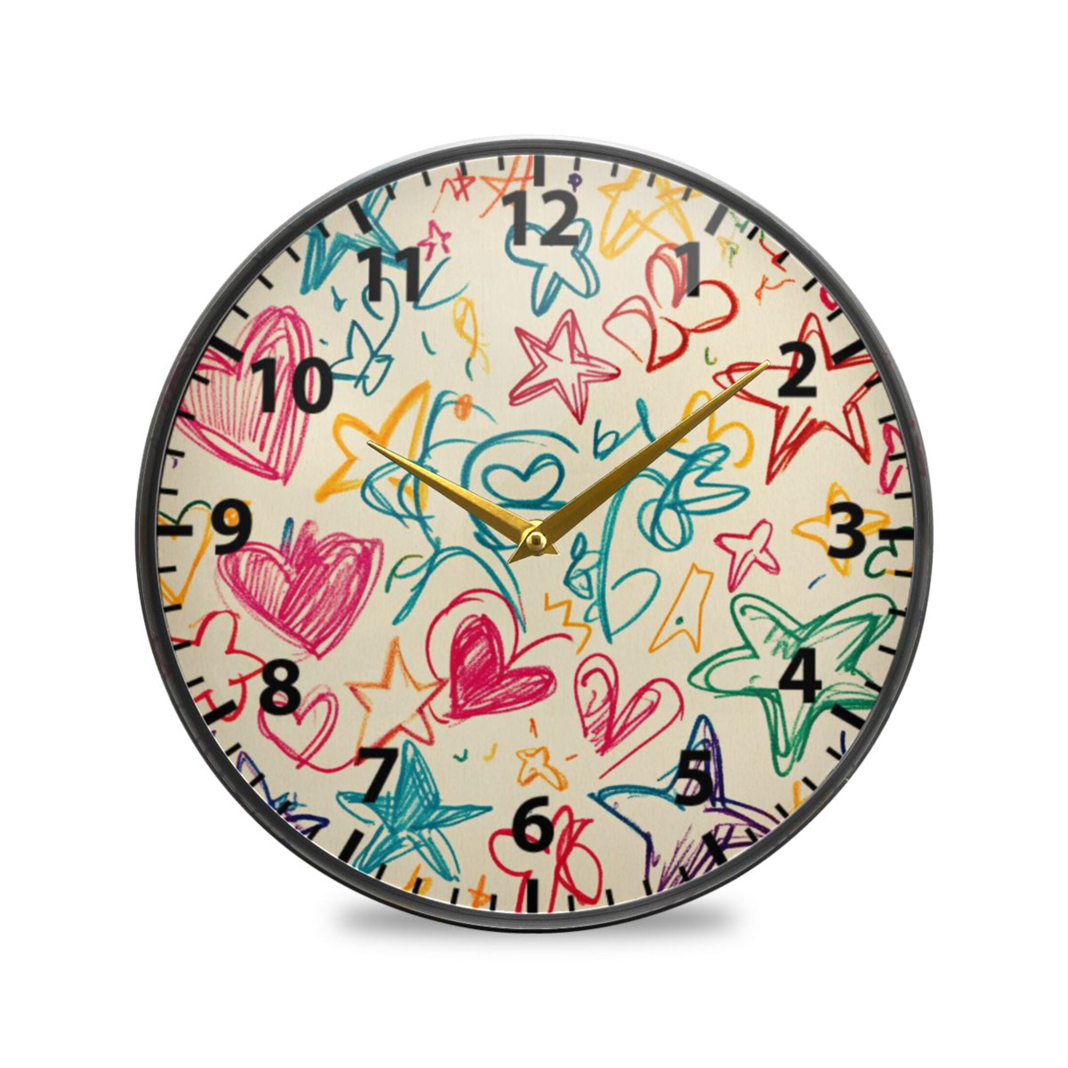 Acrylic Wall and Table Clock Hand Drawn Graffiti Style 11.9in Modern ...