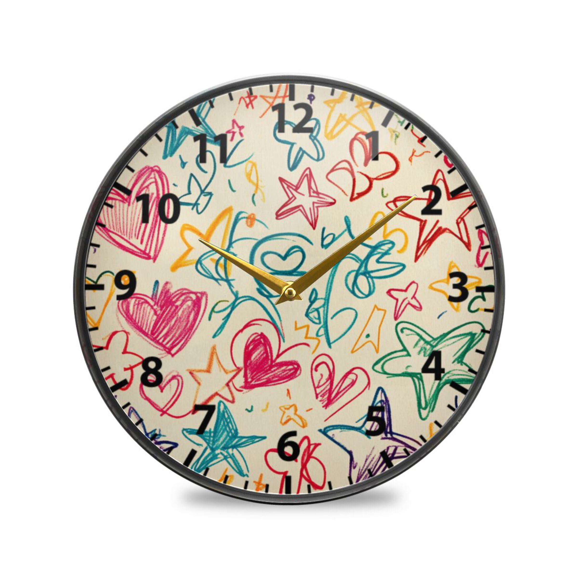 Acrylic Wall and Table Clock Hand Drawn Graffiti Style 9.5in Modern ...