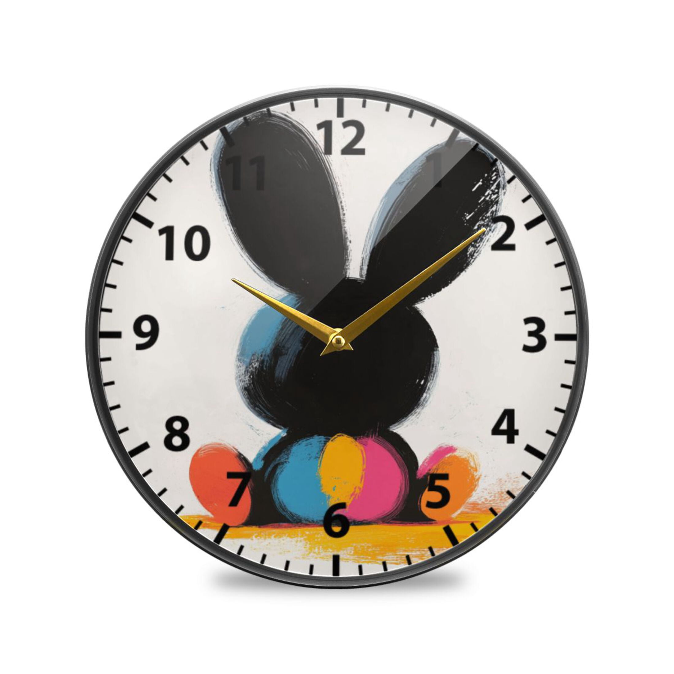 Hand Drawn Rabbit Wall Clock Modern Decor Acrylic Clock Golden Hands 11 ...
