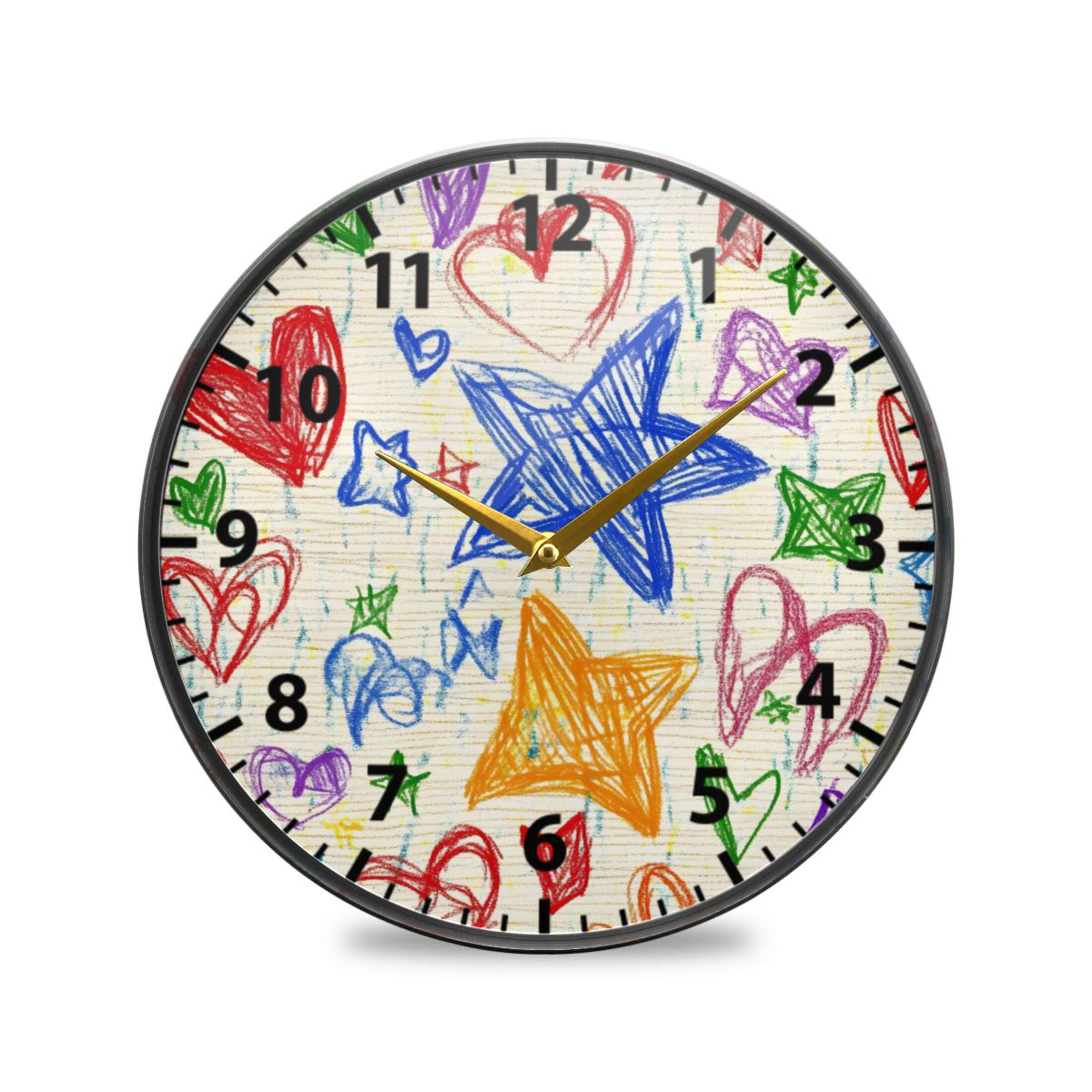 Acrylic Wall and Table Clock Hand Drawn Style Graffiti 9.5in Modern ...