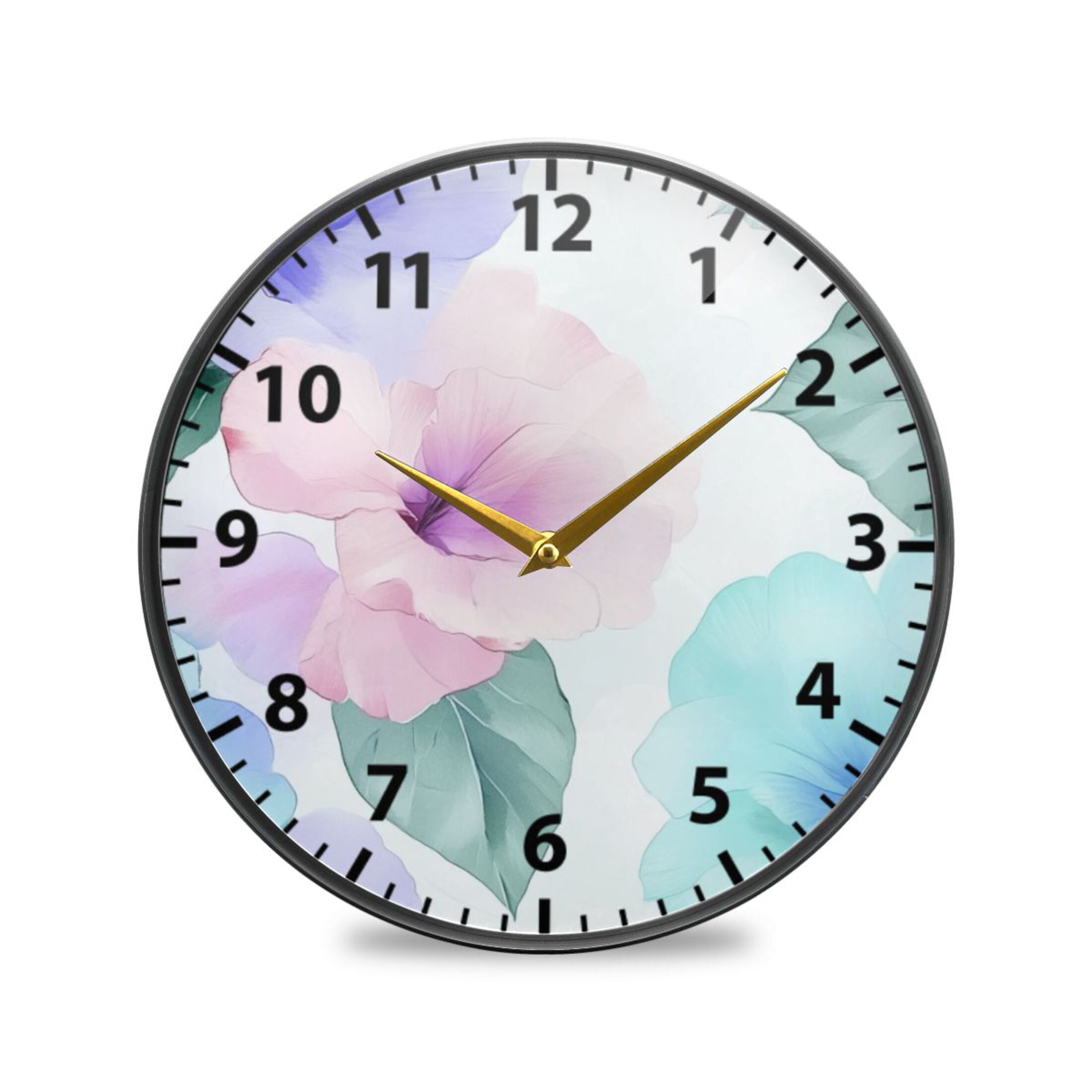 Hibiscus Blooms Wall Clock Modern Decor Acrylic Clock Golden Hands 11 ...