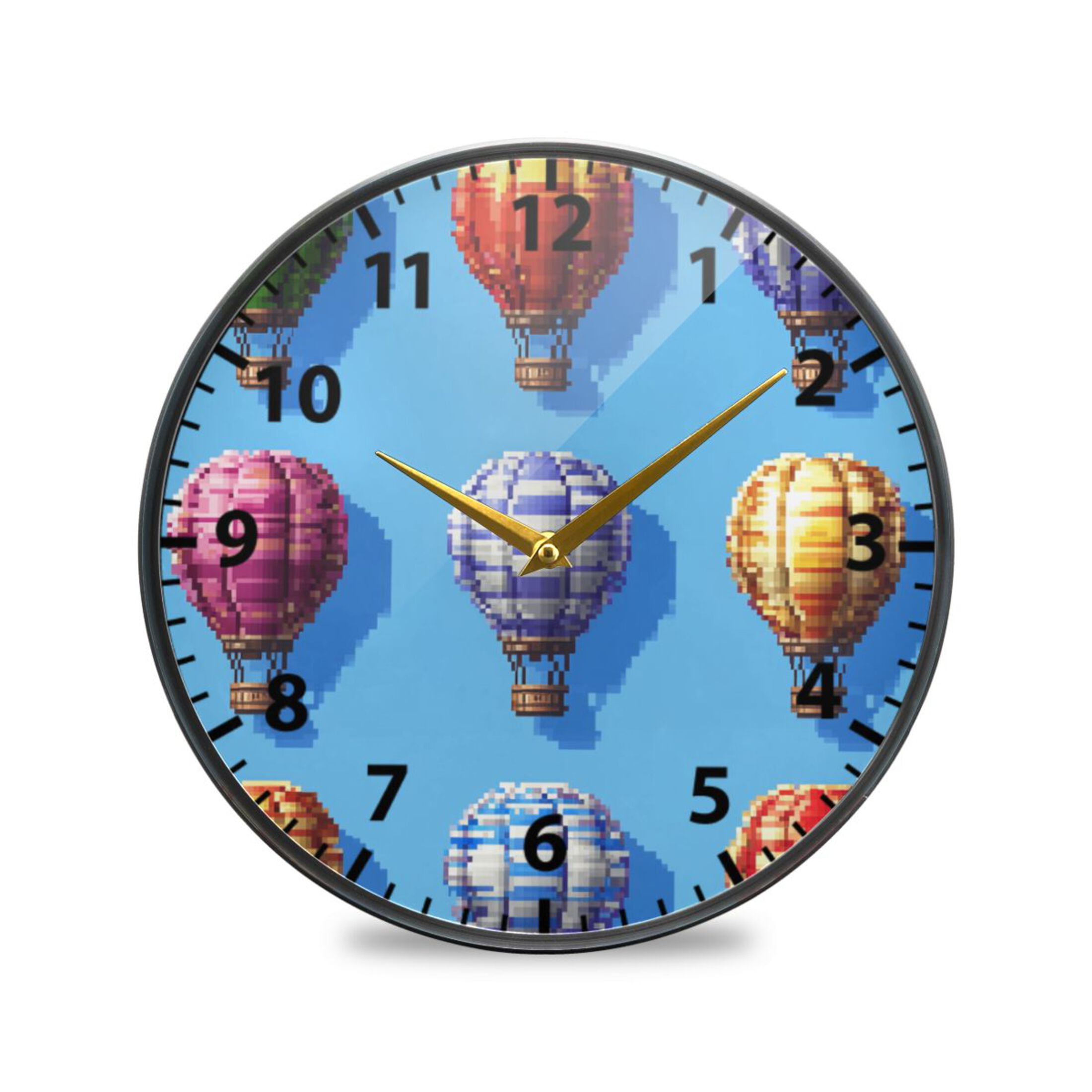 Hot Air Balloons Wall Clock Modern Decor Acrylic Clock Golden Hands 11 ...