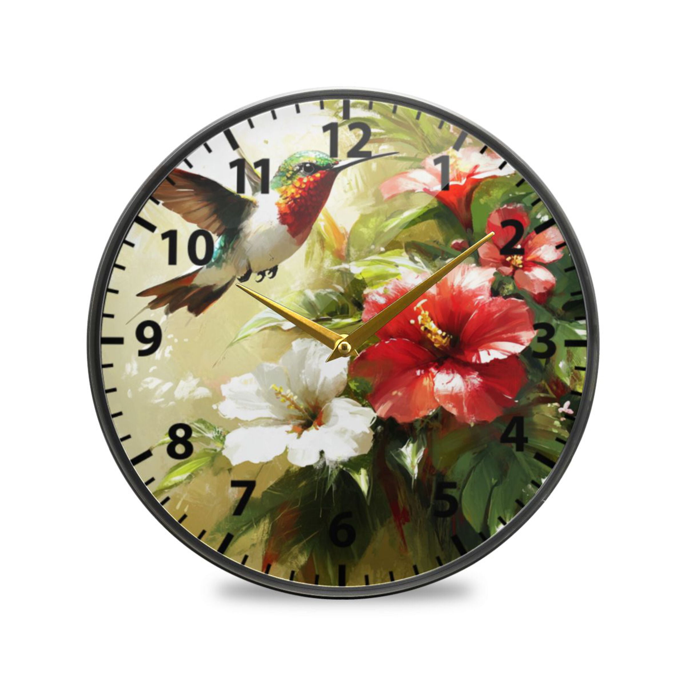 Hummingbird and Hibiscus Wall Clock Modern Decor Acrylic Clock Golden ...