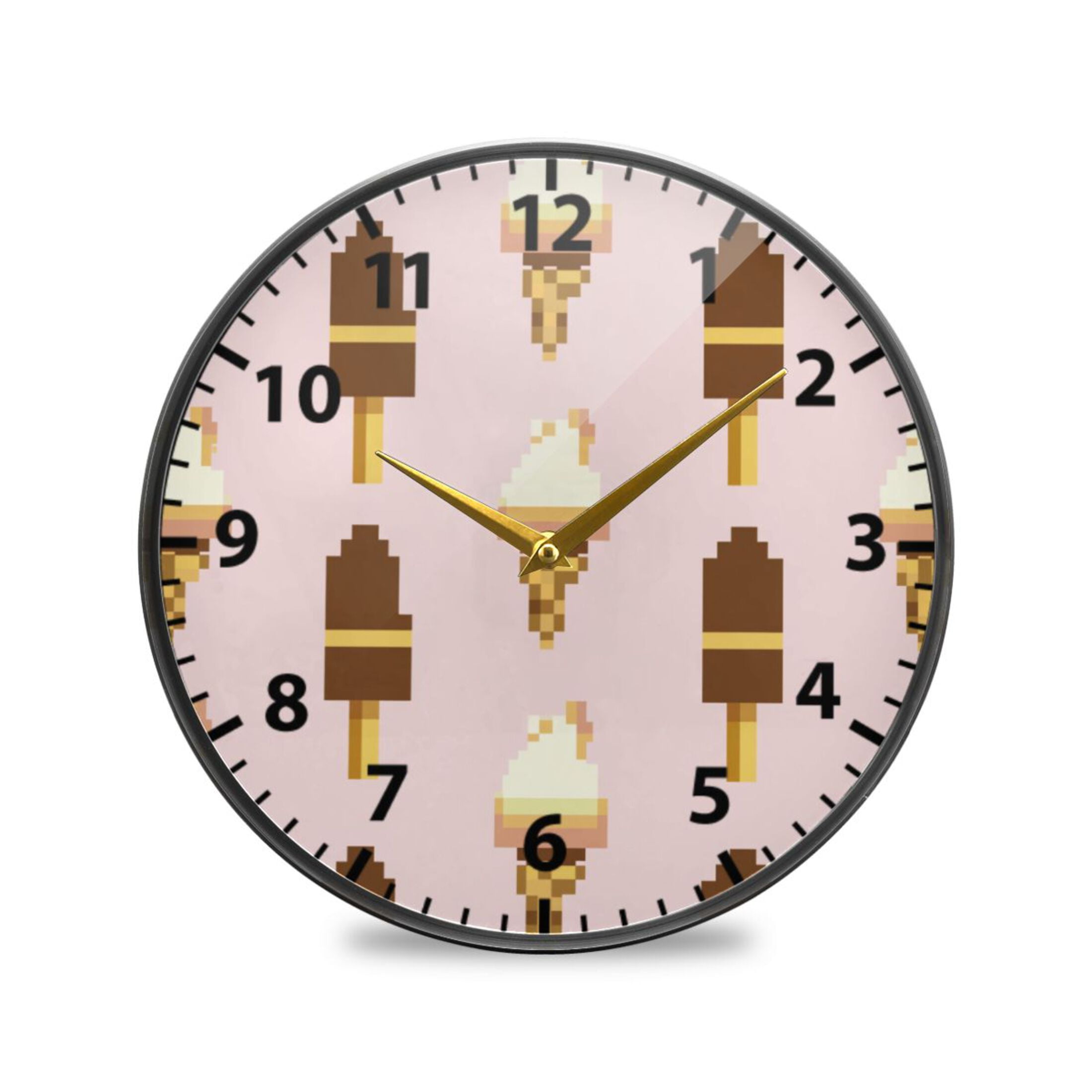 Ice Cream Cones Wall Clock Modern Decor Acrylic Clock Golden Hands 11 ...