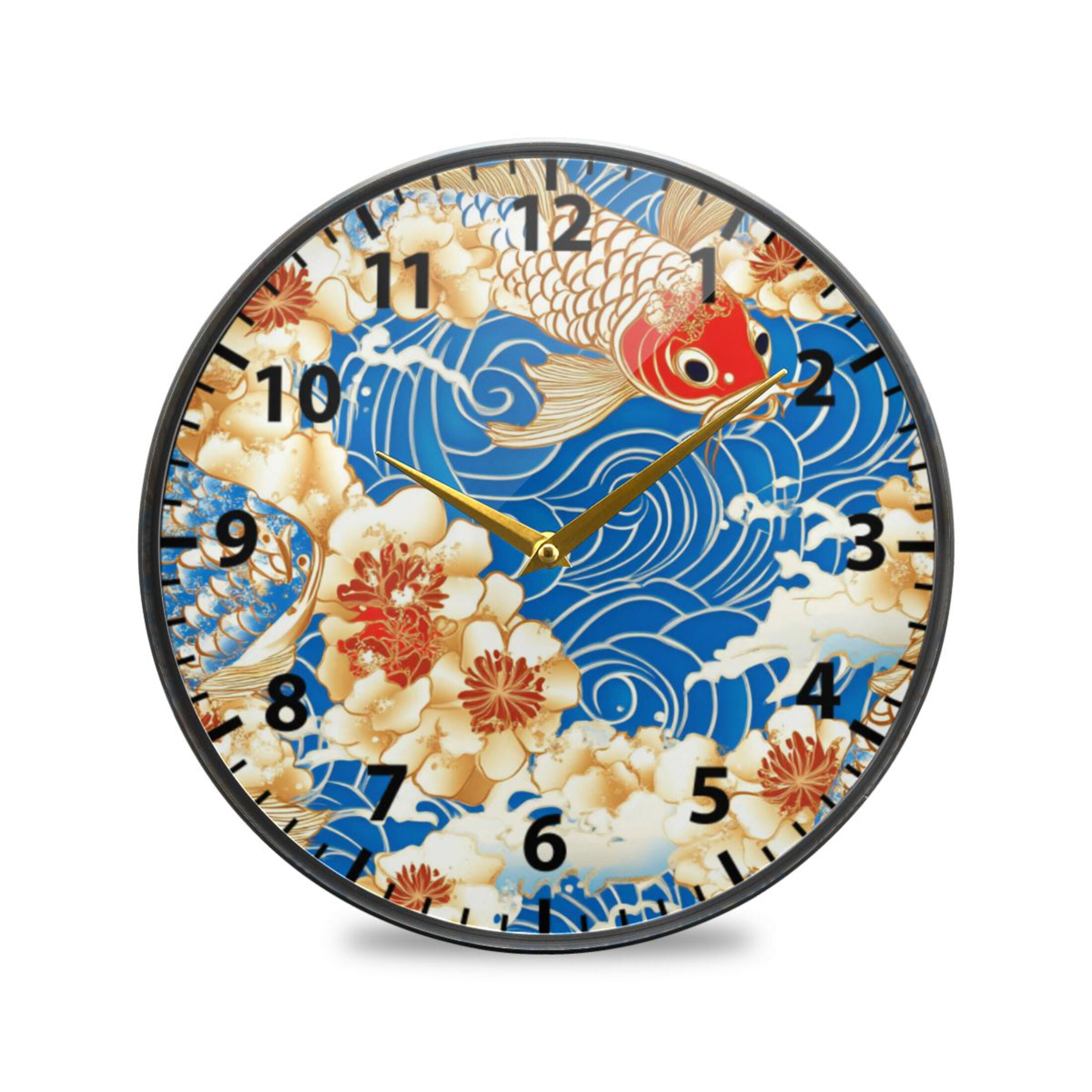 Acrylic Wall and Table Clock Koi Fish and Flowers 11.9in Modern Decor ...