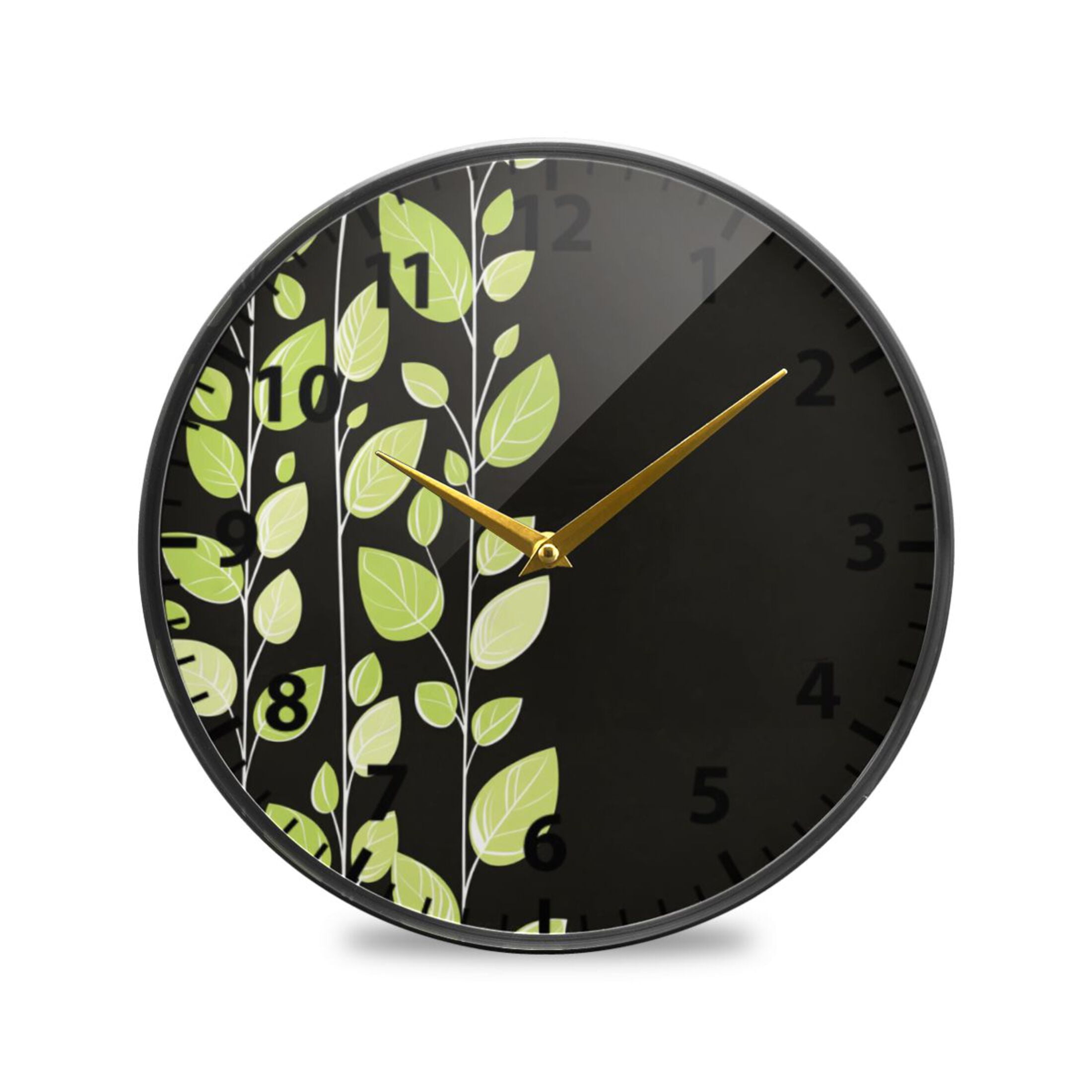 Light Green Vines Wall Clock Modern Decor Acrylic Clock Golden Hands 11 ...