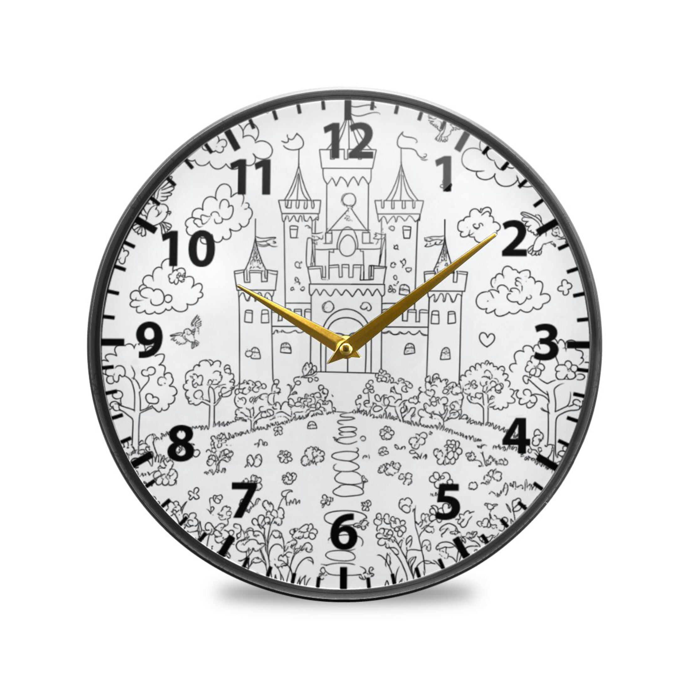 Acrylic Wall and Table Clock Line Art Castle Pattern 9.5in Modern Decor ...