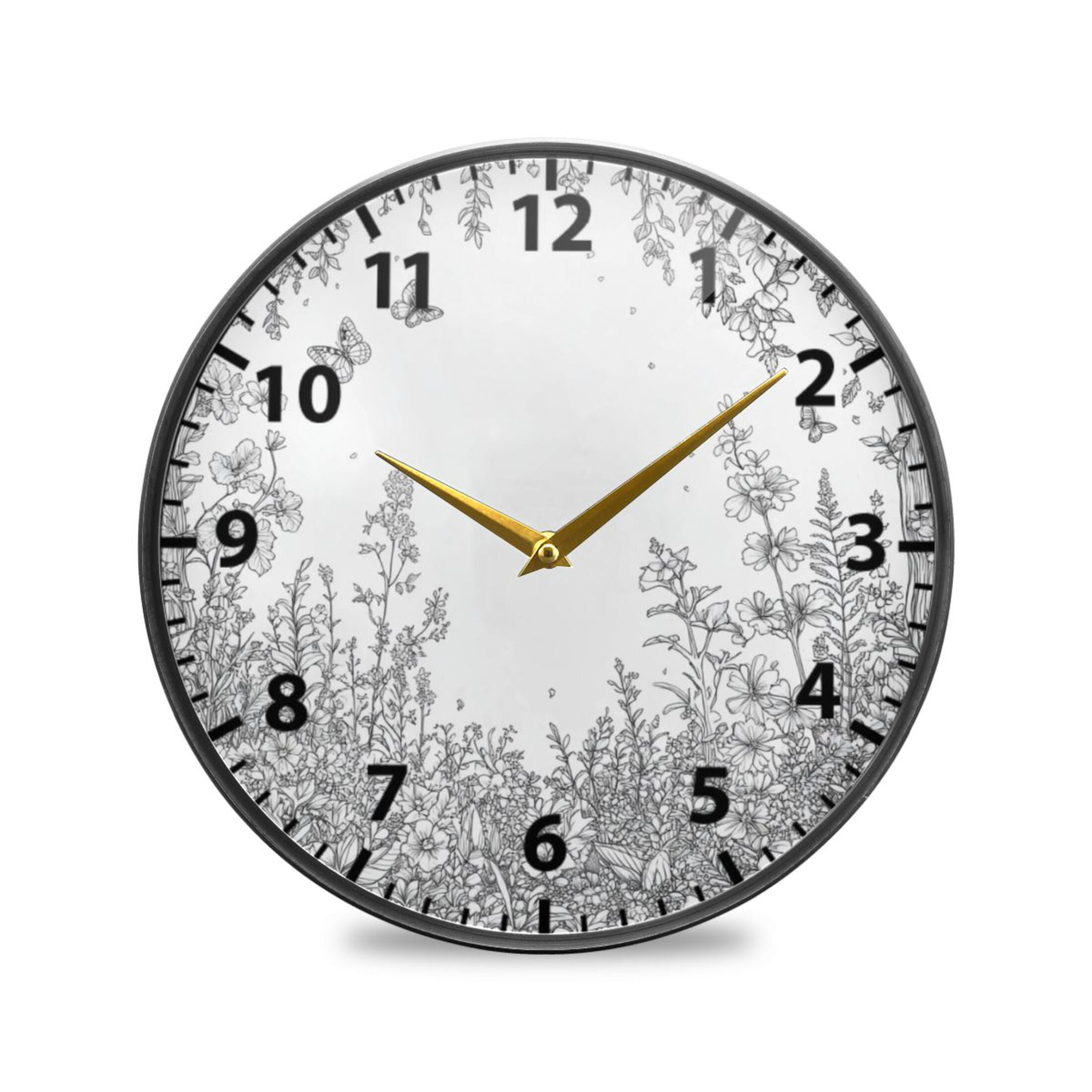 Acrylic Wall and Table Clock Line Art Flowers 11.9in Modern Decor with ...