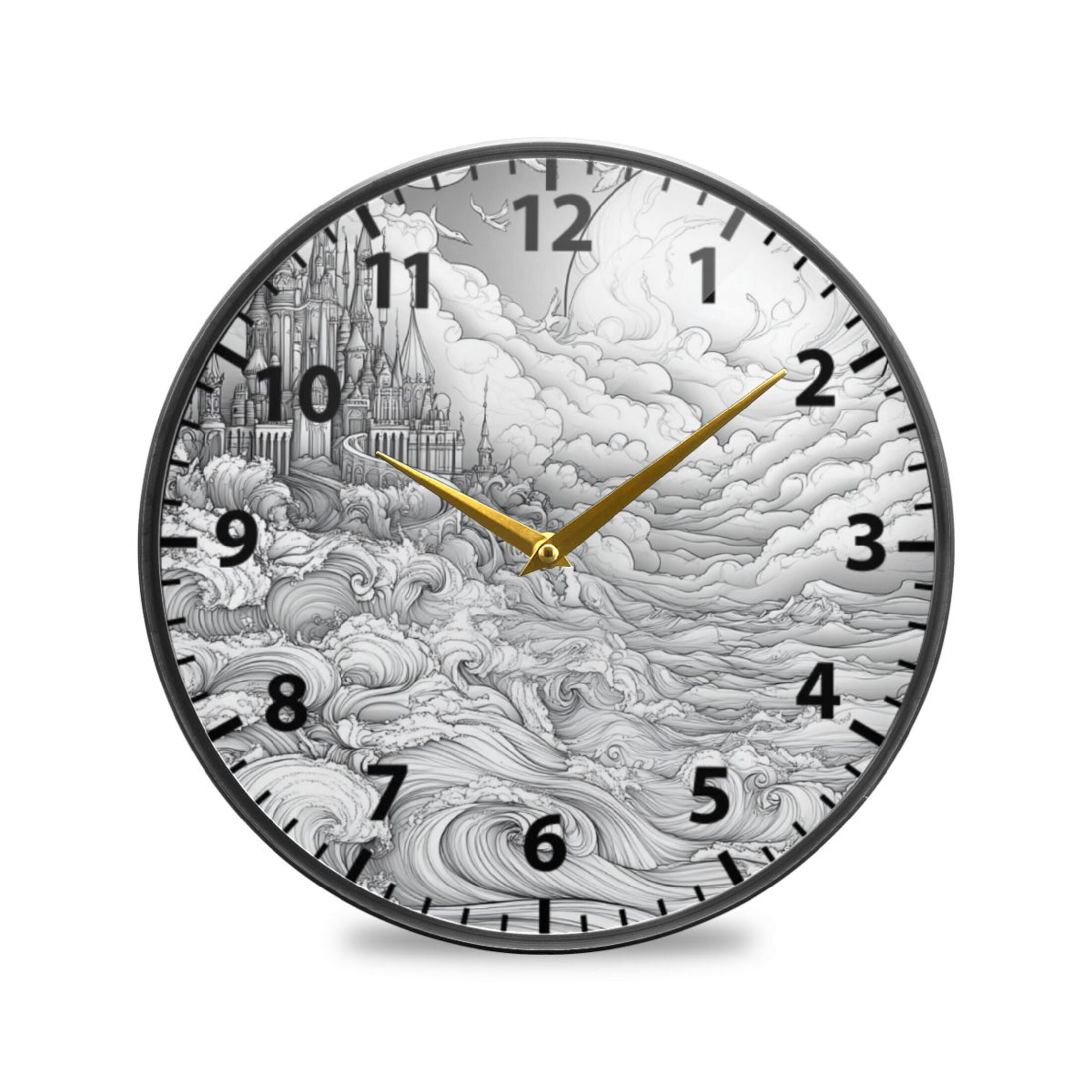 Acrylic Wall and Table Clock Line Art Sky Castle 11.9in Modern Decor ...