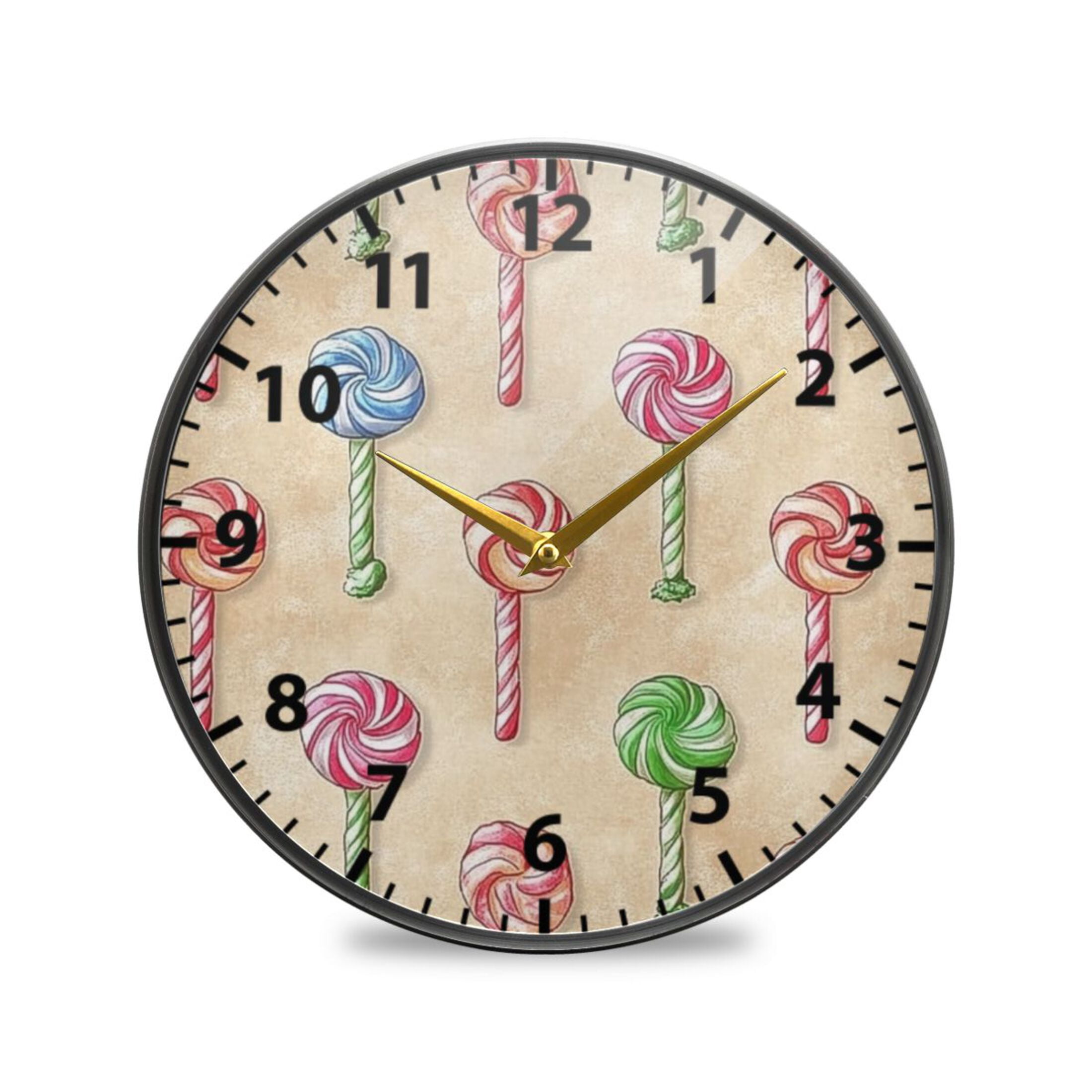 Lollipops Candy Pattern Wall Clock Modern Decor Acrylic Clock Golden ...
