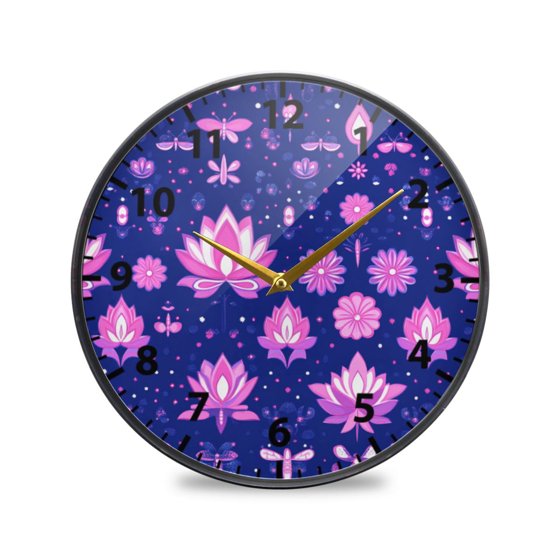 Acrylic Wall and Table Clock Lotus Flowers and Dragonfly 11.9in Modern ...