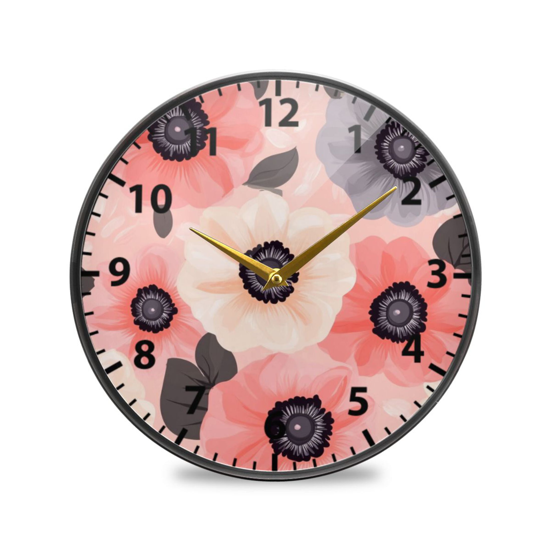 Acrylic Wall and Table Clock Monochrome Floral Design 11.9in Modern ...