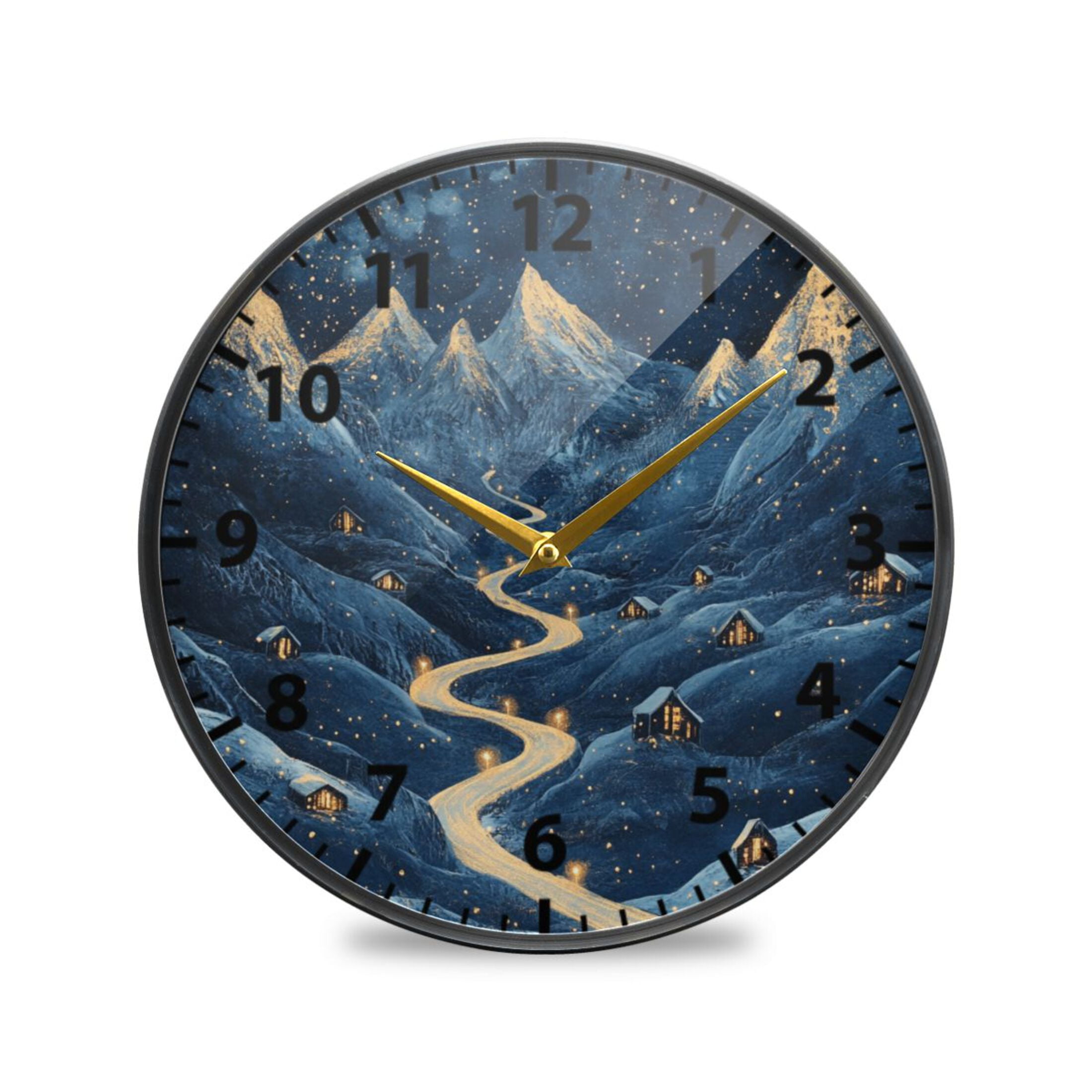 Acrylic Wall and Table Clock Nignt Snowy Mountains 11.9in Modern Decor ...
