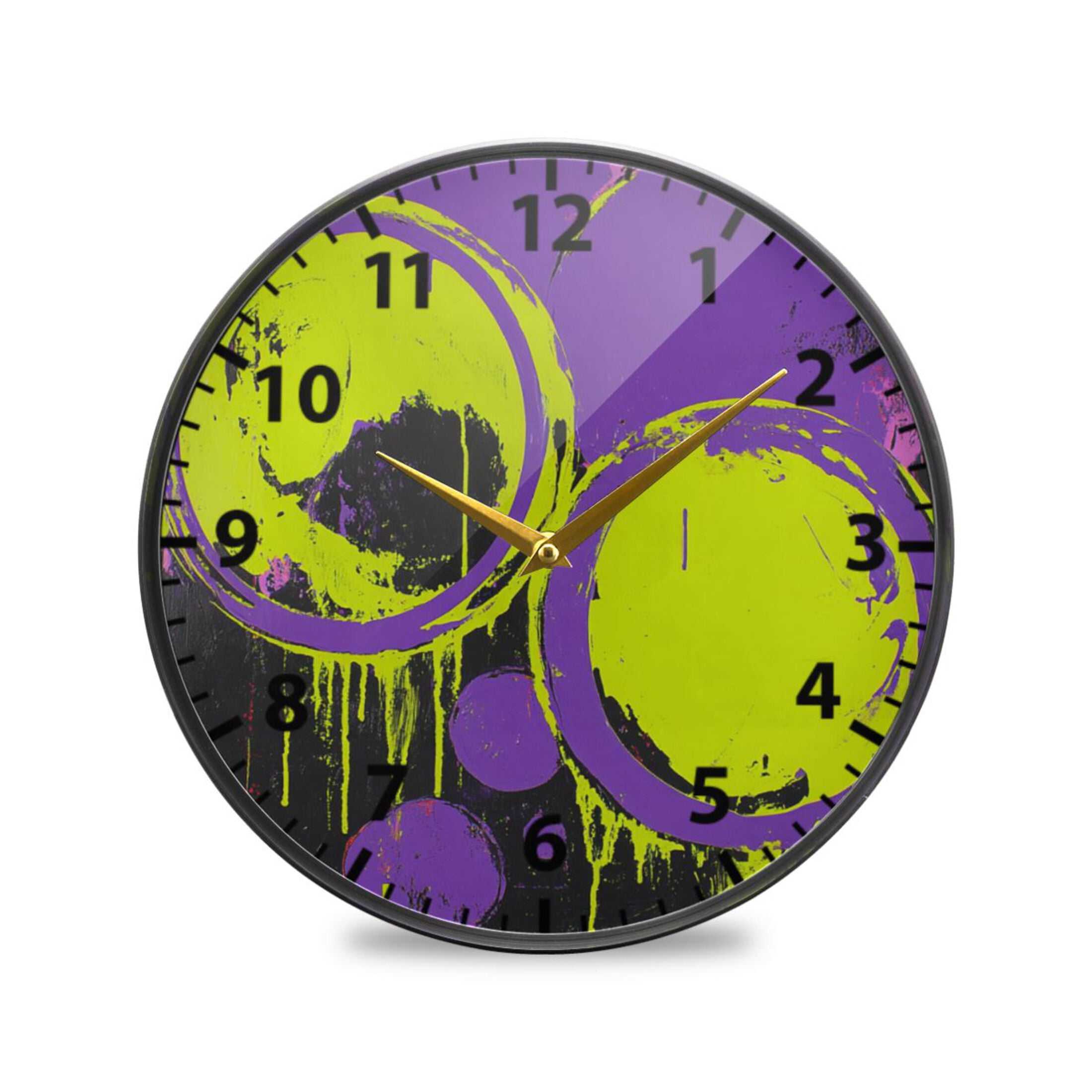Oil Colored Circles Wall Clock Modern Decor Acrylic Clock Golden Hands ...