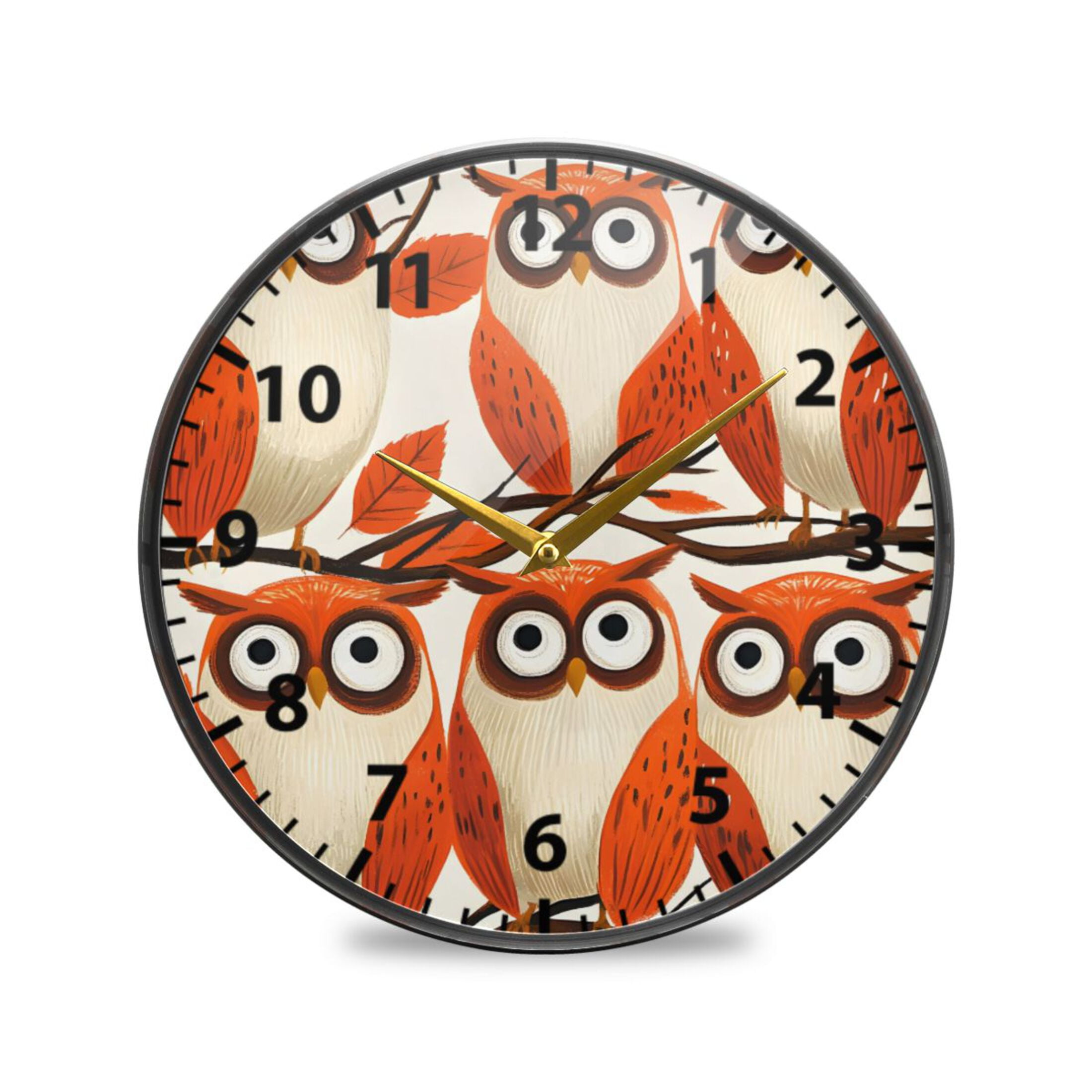 Orange Owl Plush Absorbent Wall Clock Modern Decor Acrylic Clock Golden ...