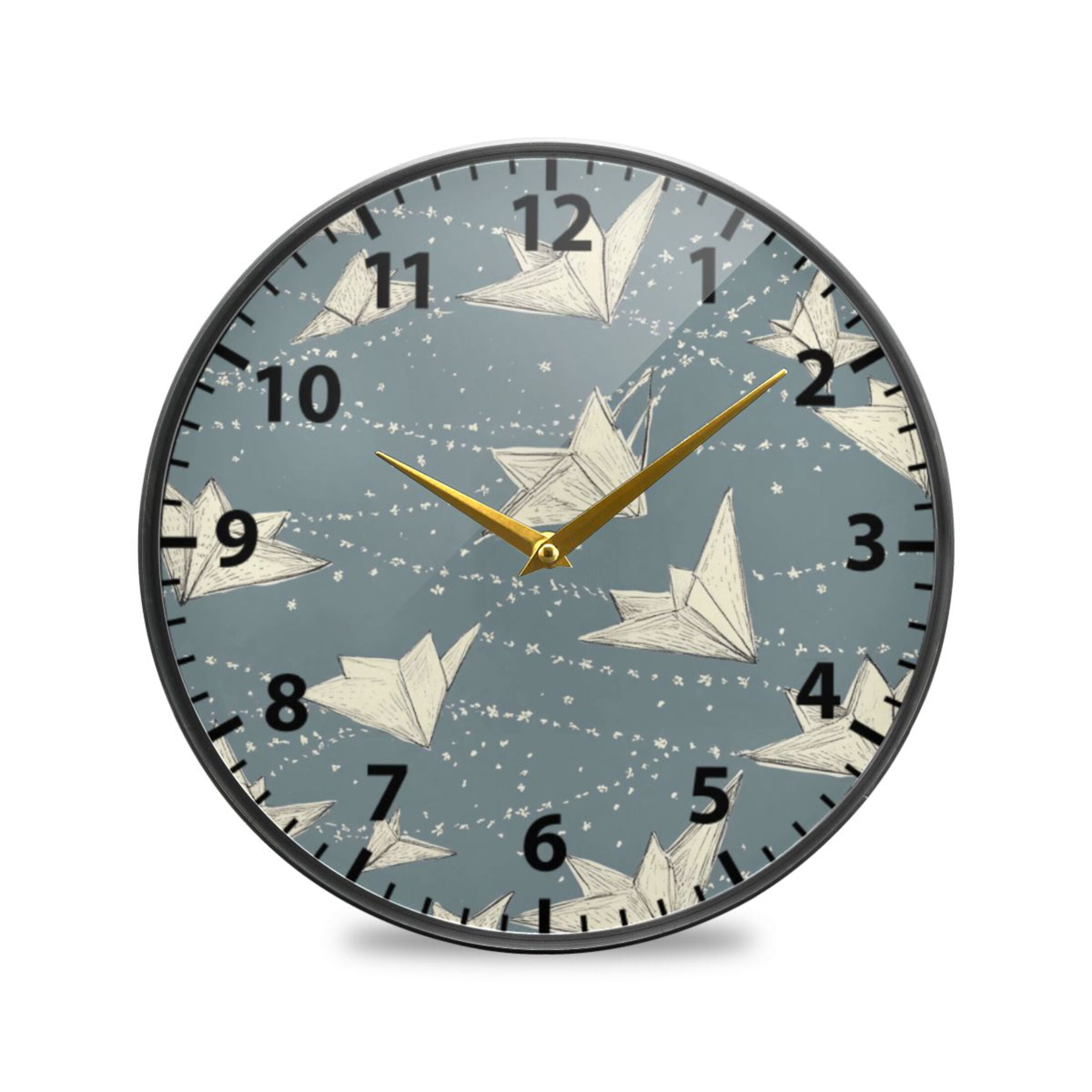 Origami Birds Pattern Wall Clock Modern Decor Acrylic Clock Golden ...