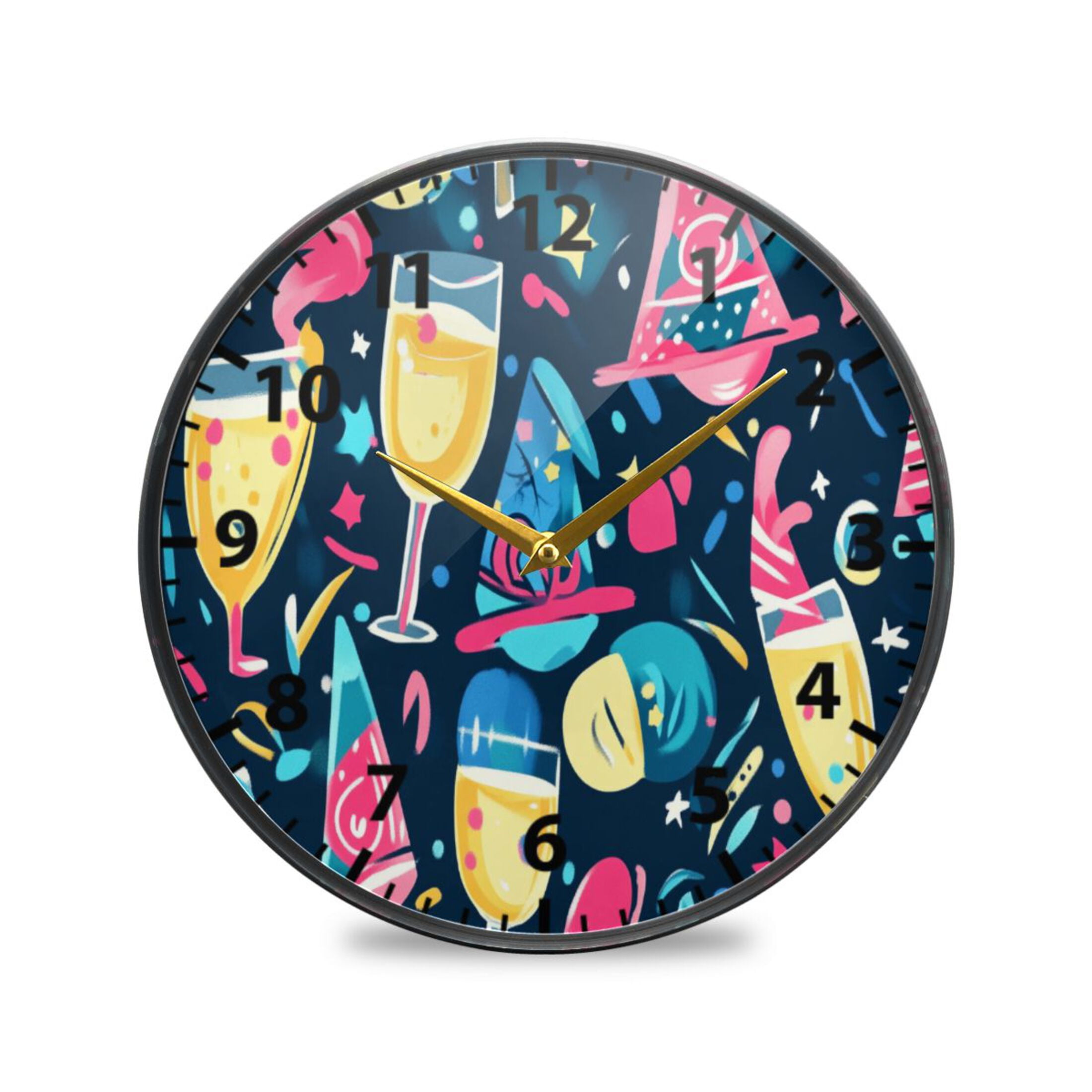 Party Party Pattern Wall Clock Modern Decor Acrylic Clock Golden Hands ...