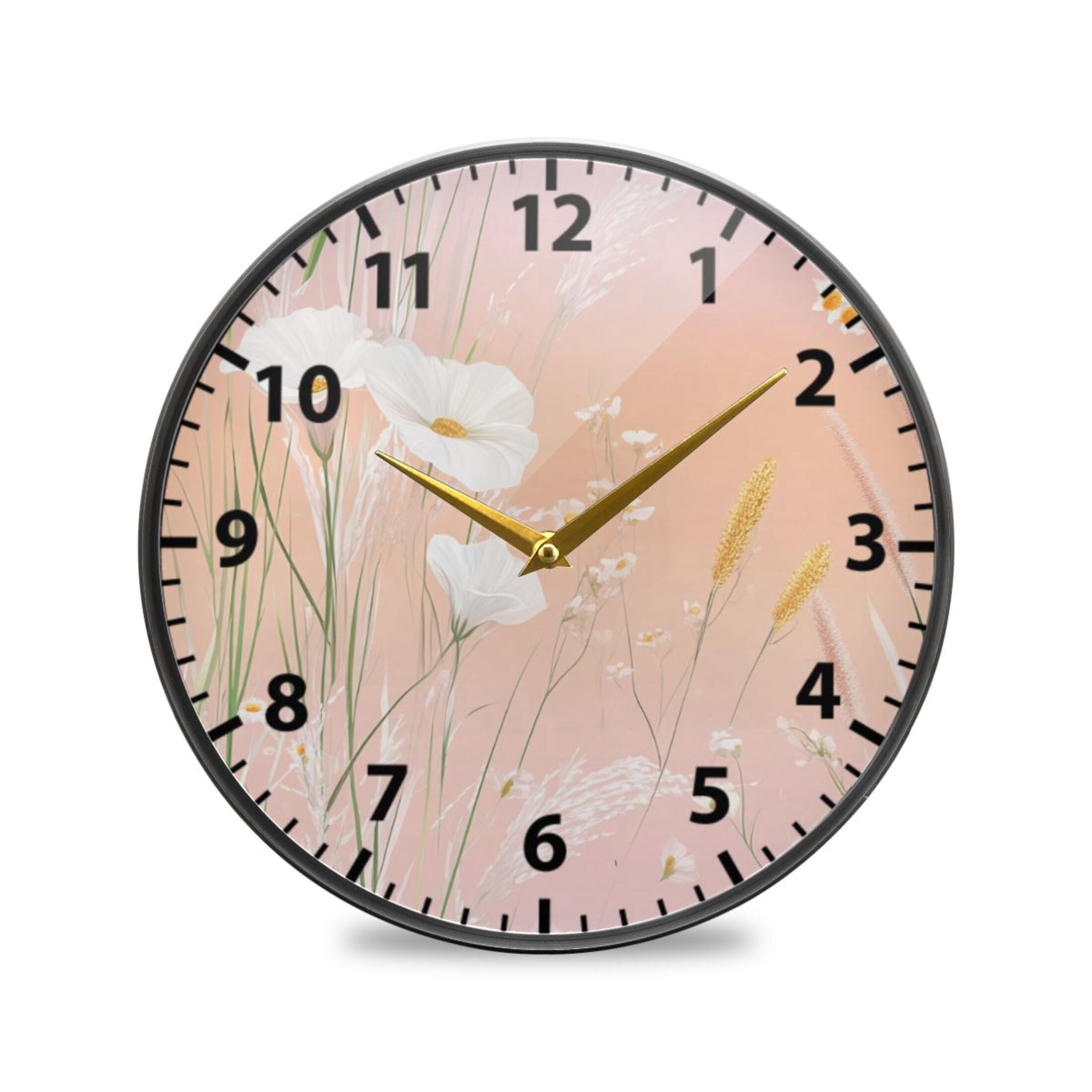 Pastel Floral Scene Wall Clock Modern Decor Acrylic Clock Golden Hands ...