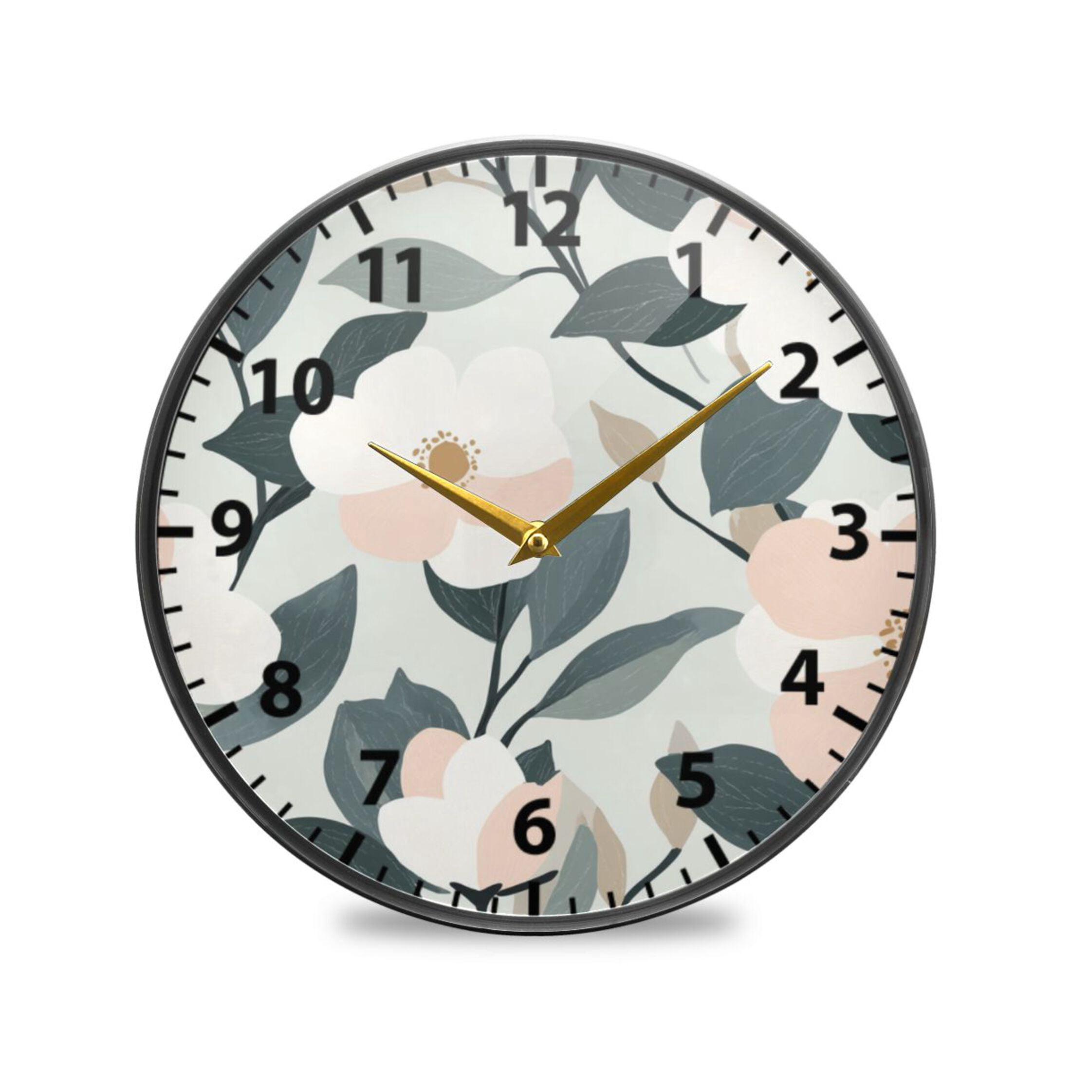 Pastel Flowers Pattern Wall Clock Modern Decor Acrylic Clock Golden ...