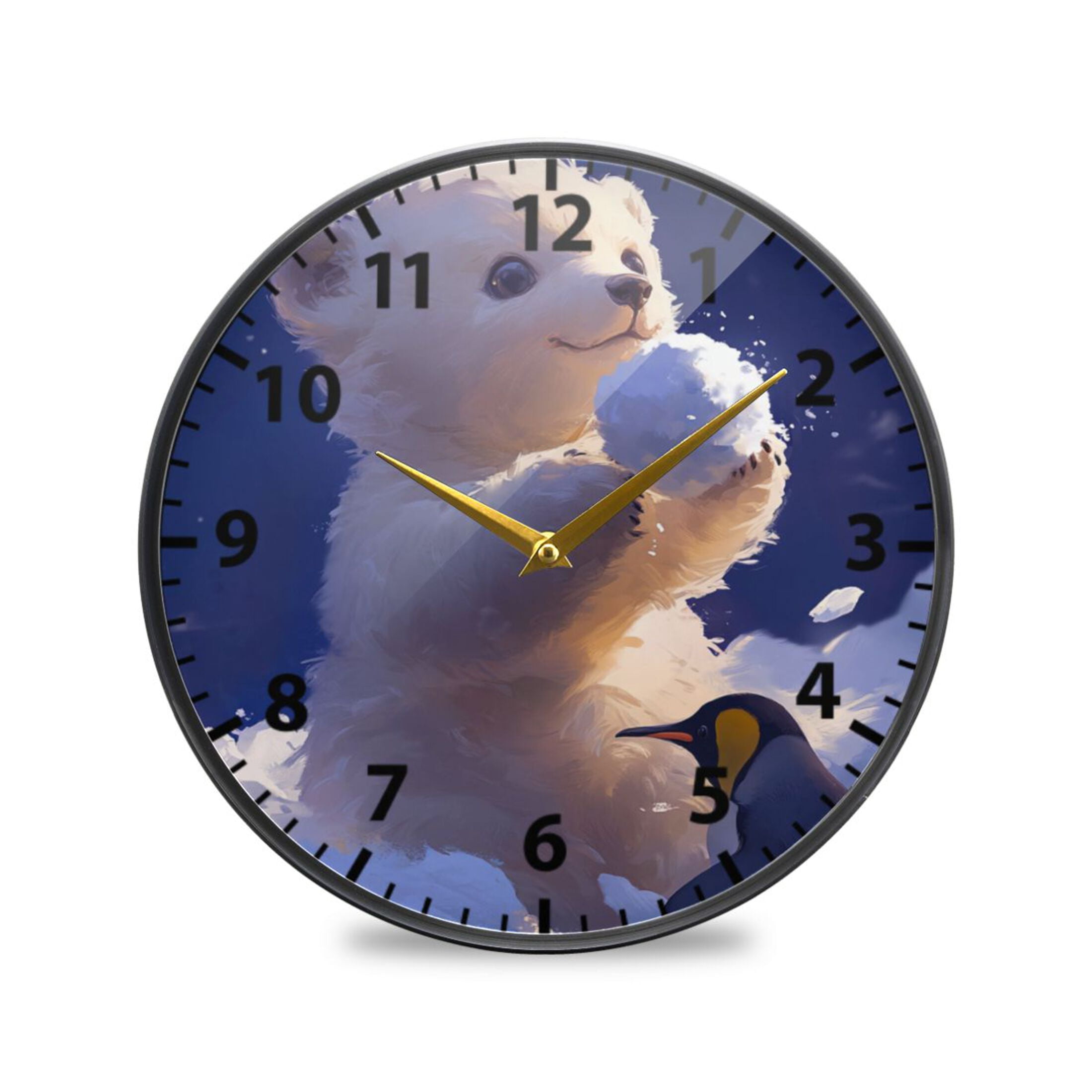 Penguin and Polar Bear Wall Clock Modern Decor Acrylic Clock Golden ...