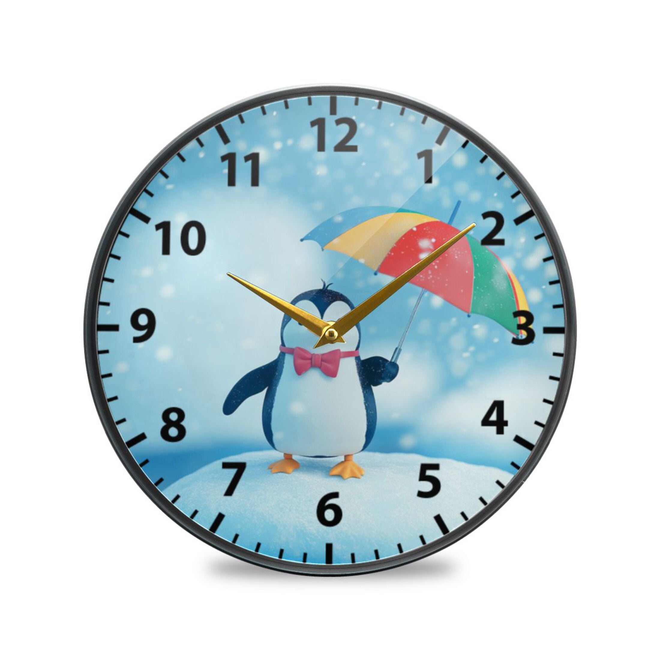 Acrylic Wall and Table Clock Penguin with An Umbrella 11.9in Modern ...