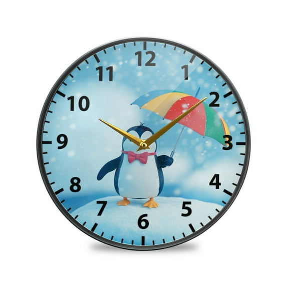 Acrylic Wall and Table Clock Penguin with An Umbrella 11.9in Modern ...