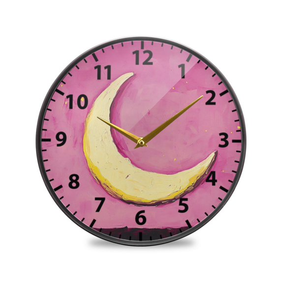 Pink Sky and Moon Wall Clock Modern Decor Acrylic Clock Golden Hands 11 ...