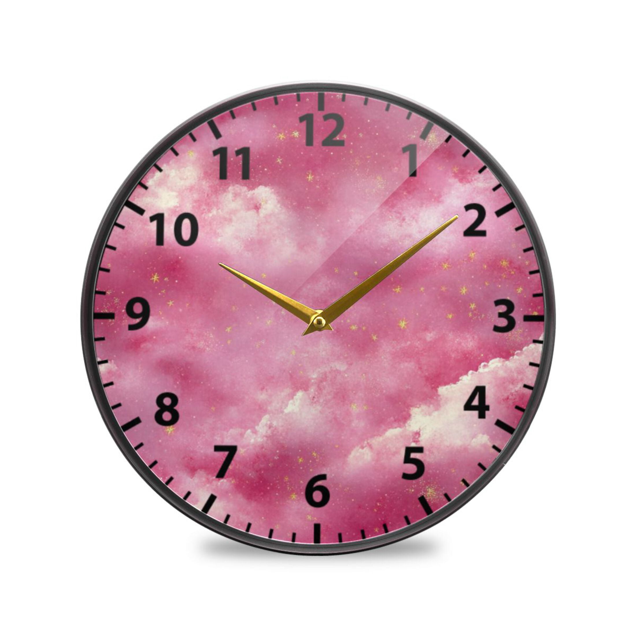 Pink Starry Sky Wall Clock Modern Decor Acrylic Clock Golden Hands 11 ...