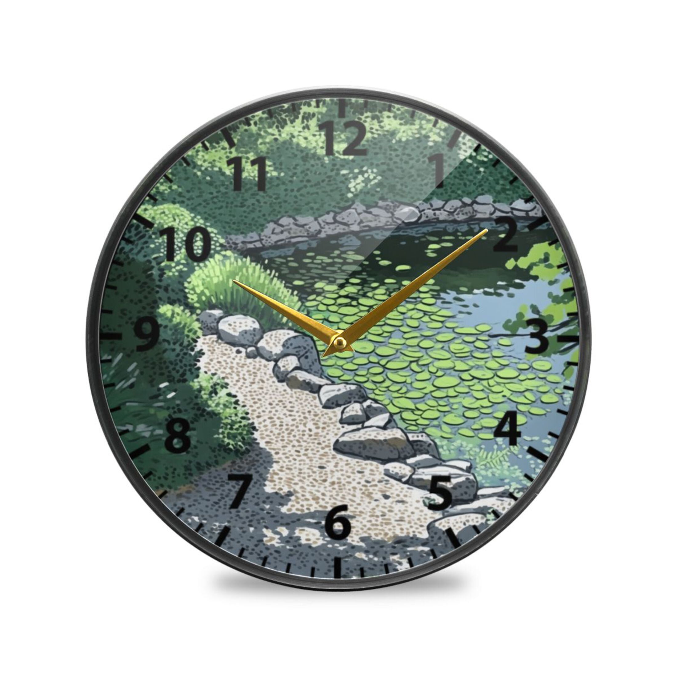 Pond Wall Clock Modern Decor Acrylic Clock Golden Hands 11.9in ...