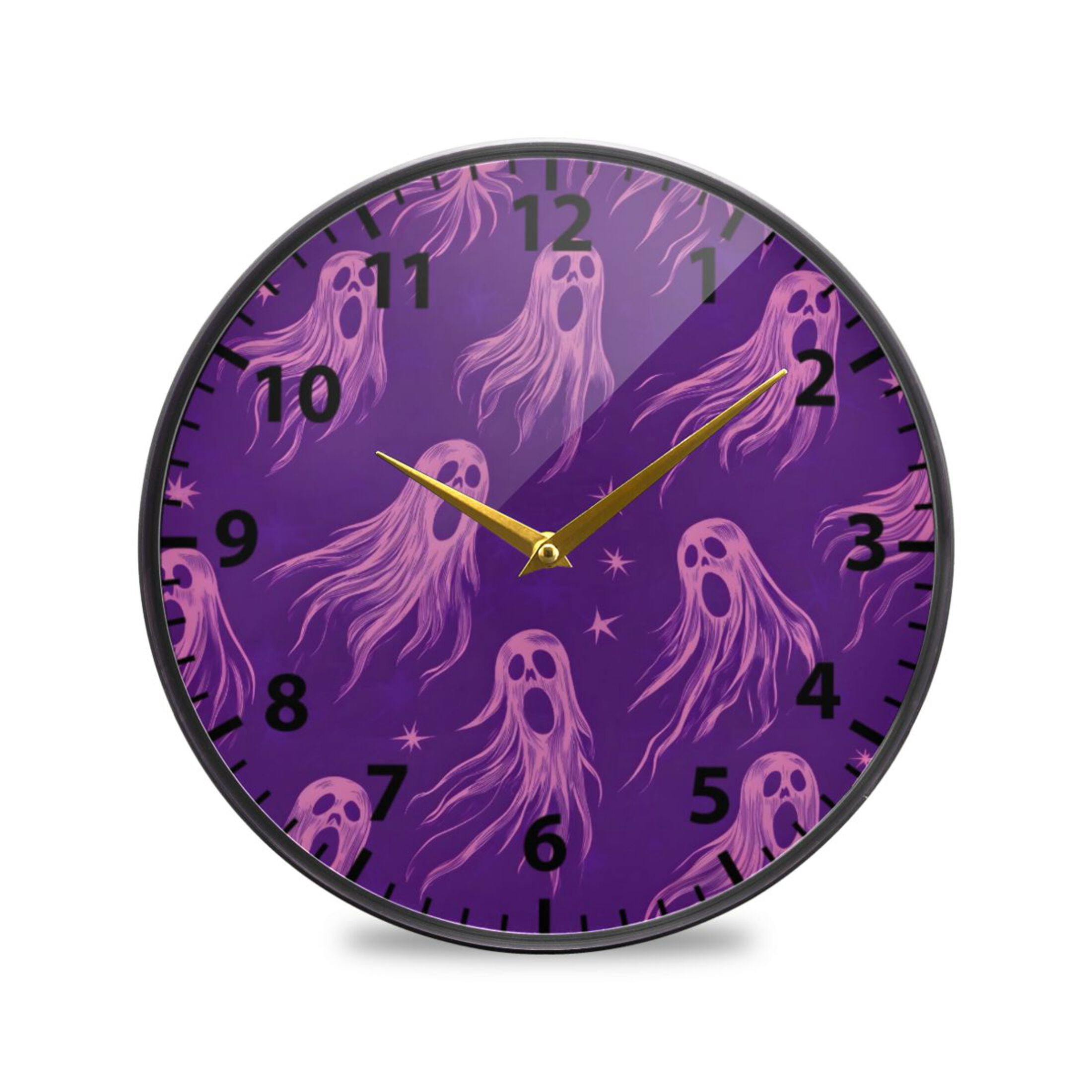 Acrylic Wall and Table Clock Purple Ghost Pattern Design 11.9in Modern ...