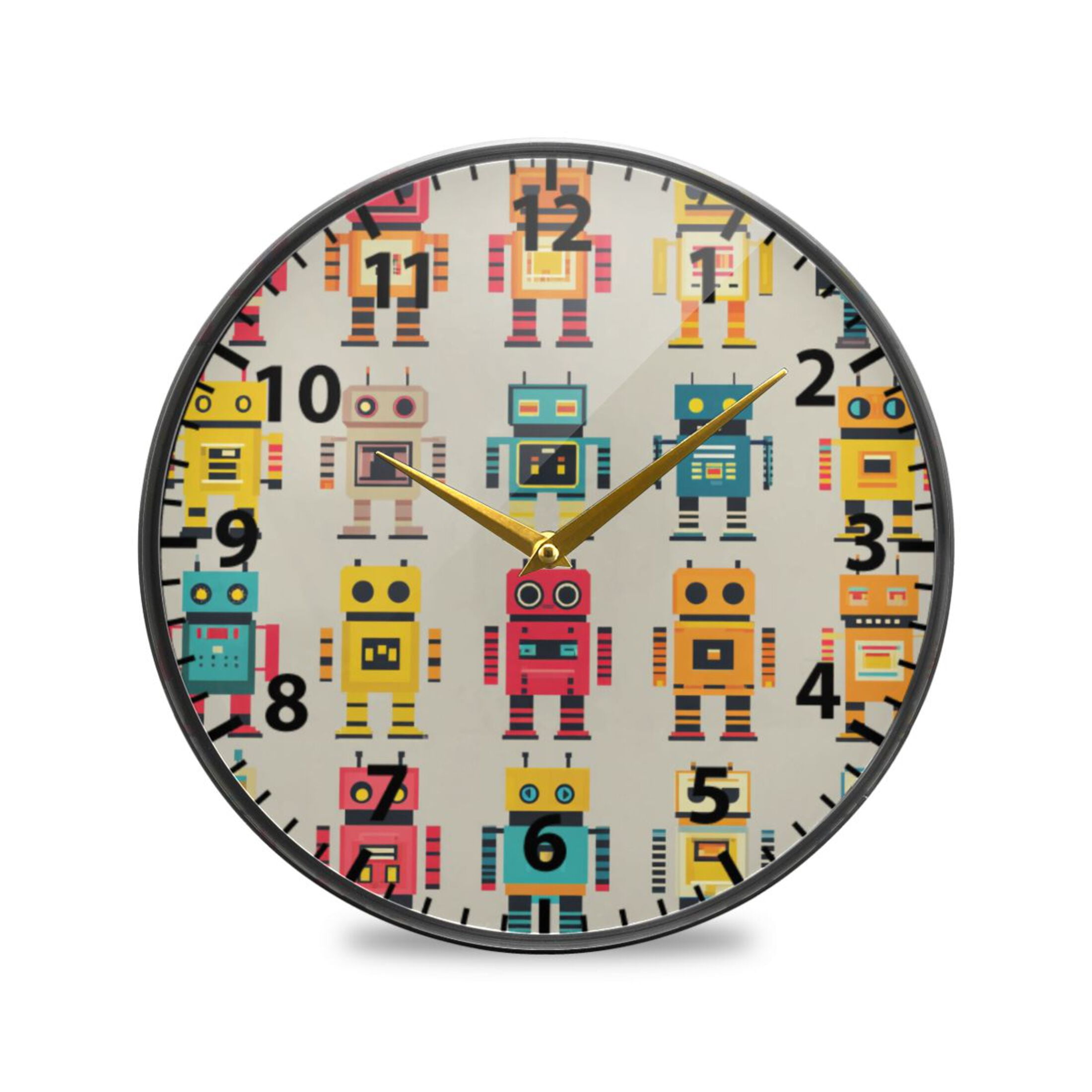Acrylic Wall and Table Clock Robots Pattern Design 9.5in Modern Decor ...