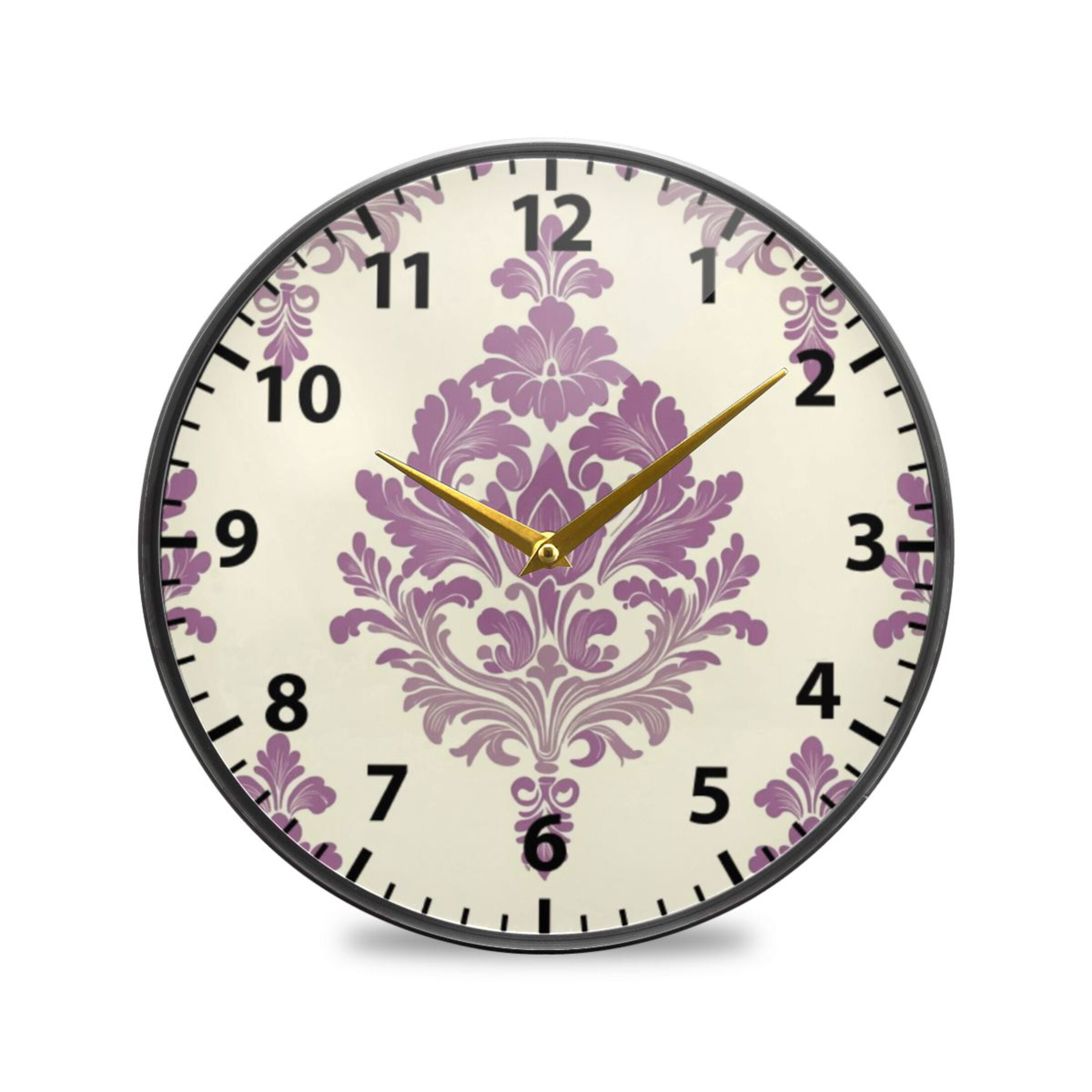 Acrylic Wall and Table Clock Seamless Damask Pattern 11.9in Modern Decor with Golden Hands ...