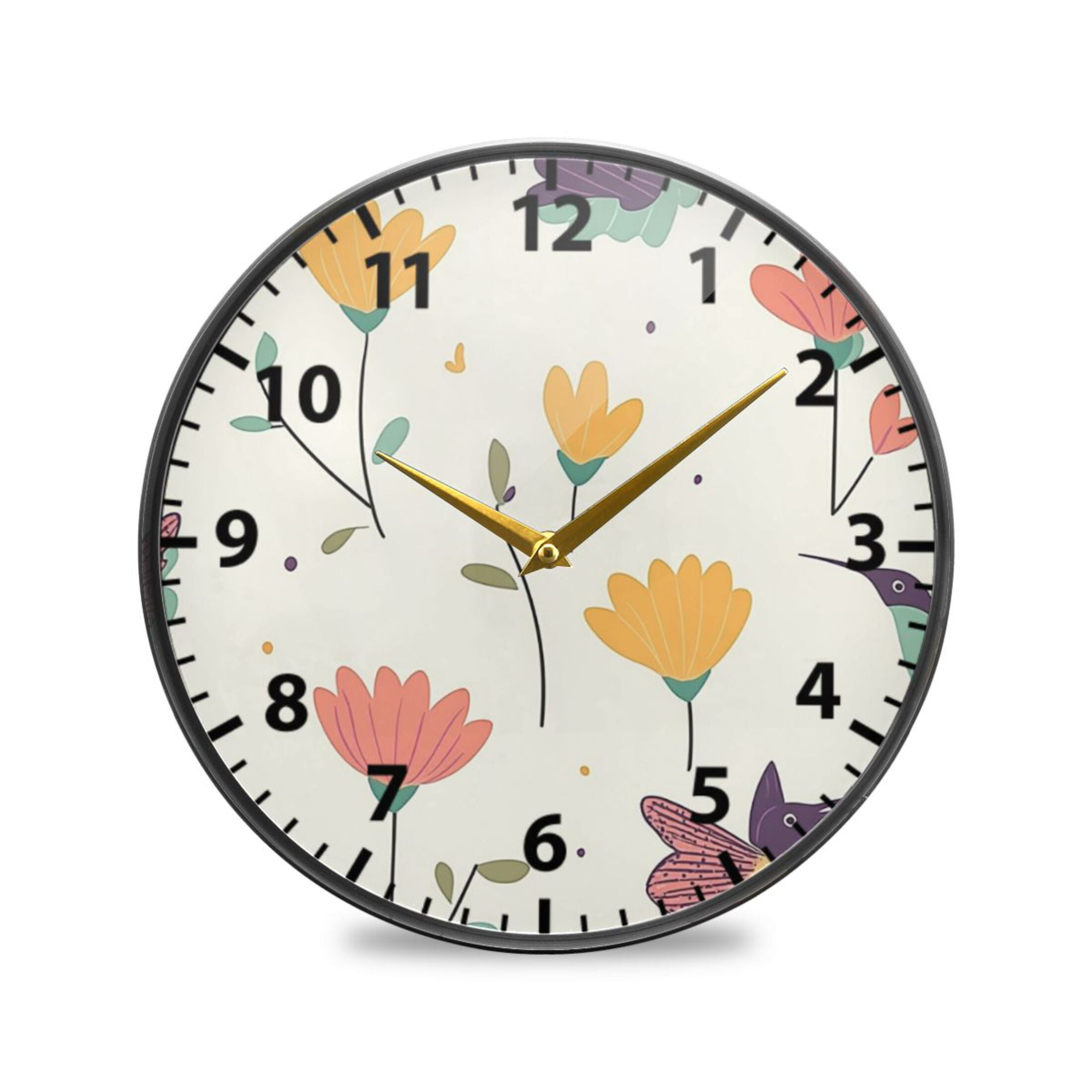 Soft Birds and Flowers Wall Clock Modern Decor Acrylic Clock Golden ...
