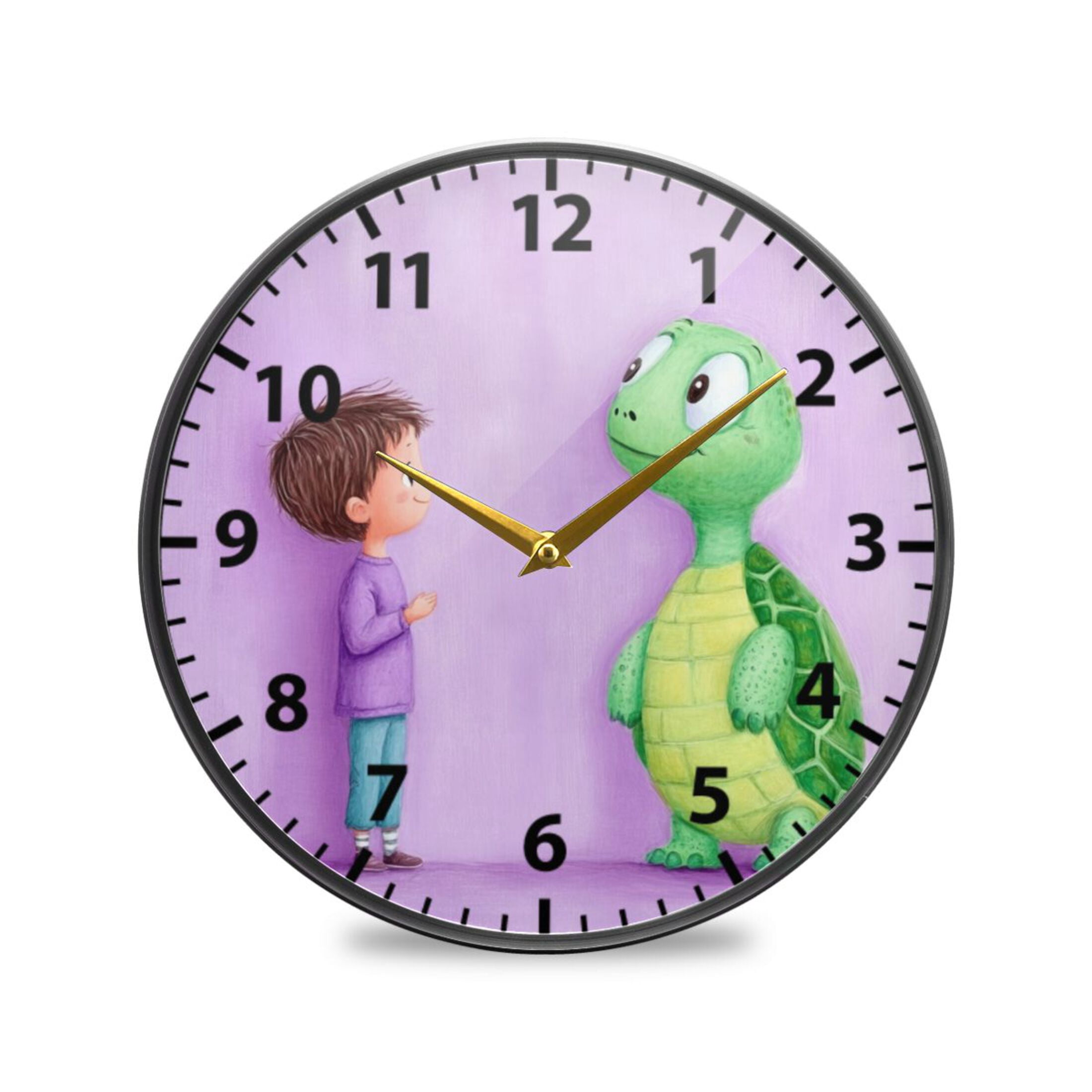 Turtle and Kid Wall Clock Modern Decor Acrylic Clock Golden Hands 11 ...