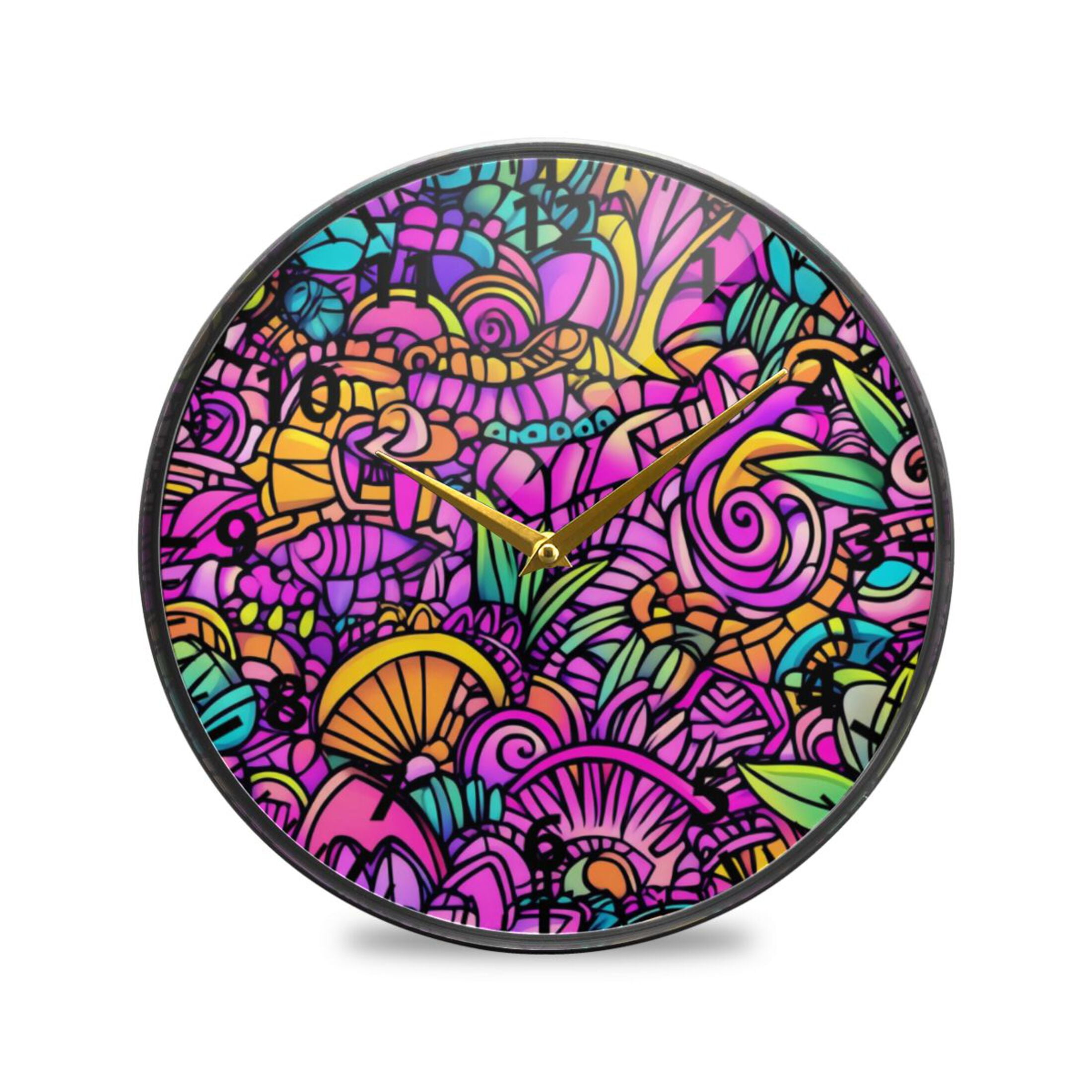 Acrylic Wall and Table Clock Vibrant Floral Swirls 11.9in Modern Decor ...