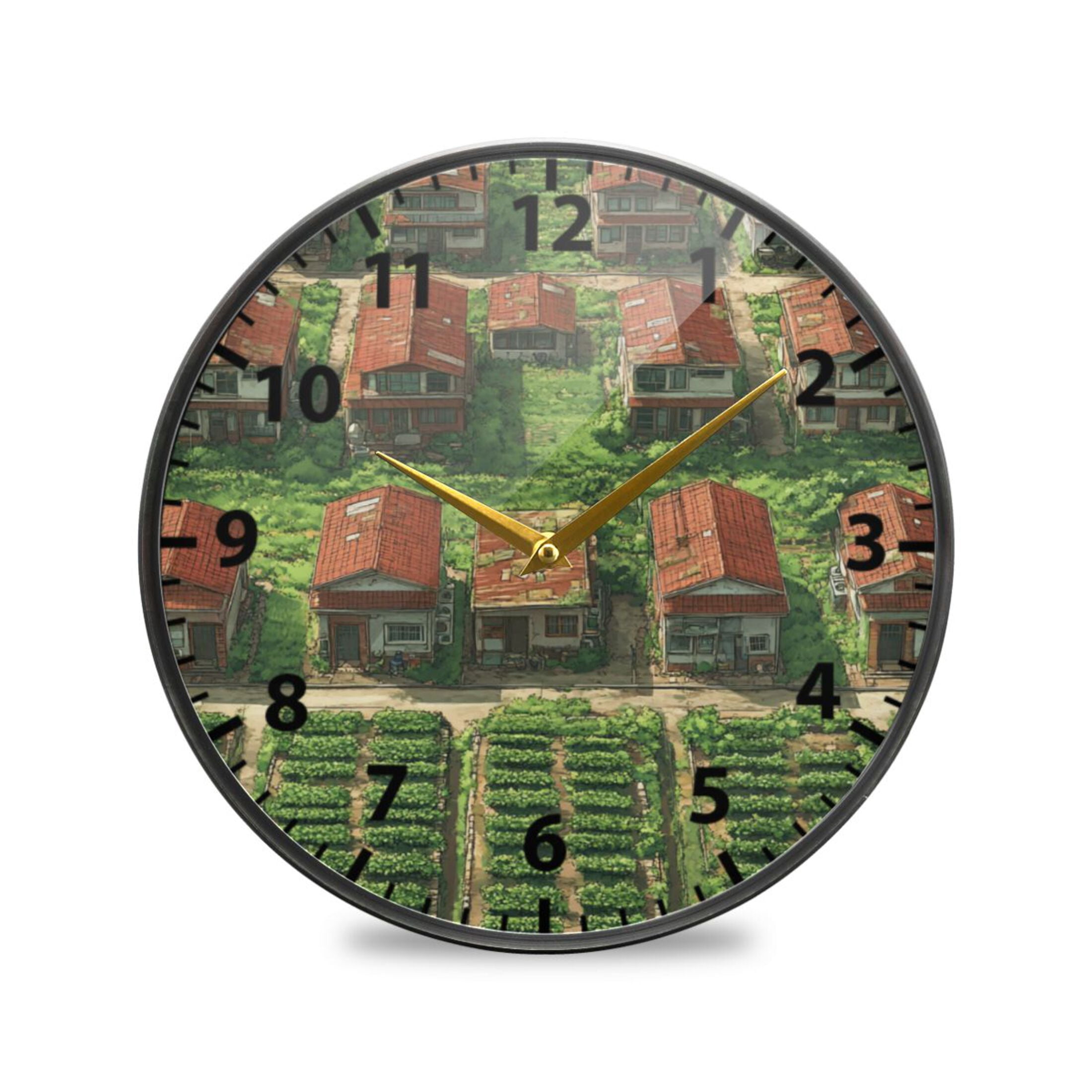 Acrylic Wall and Table Clock Village Pattern 9.5in Modern Decor with ...