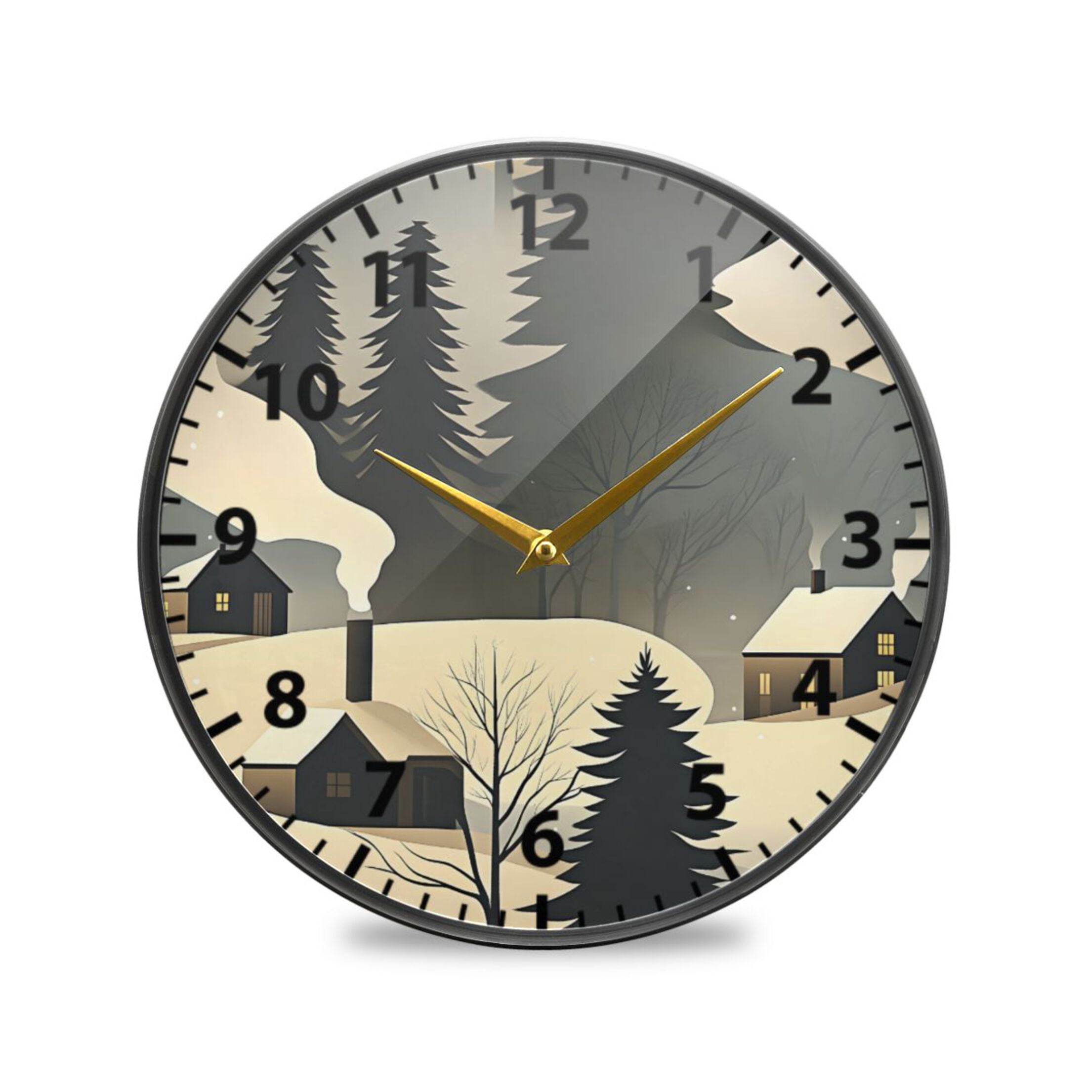 Village and Chimneys Wall Clock Modern Decor Acrylic Clock Golden Hands ...