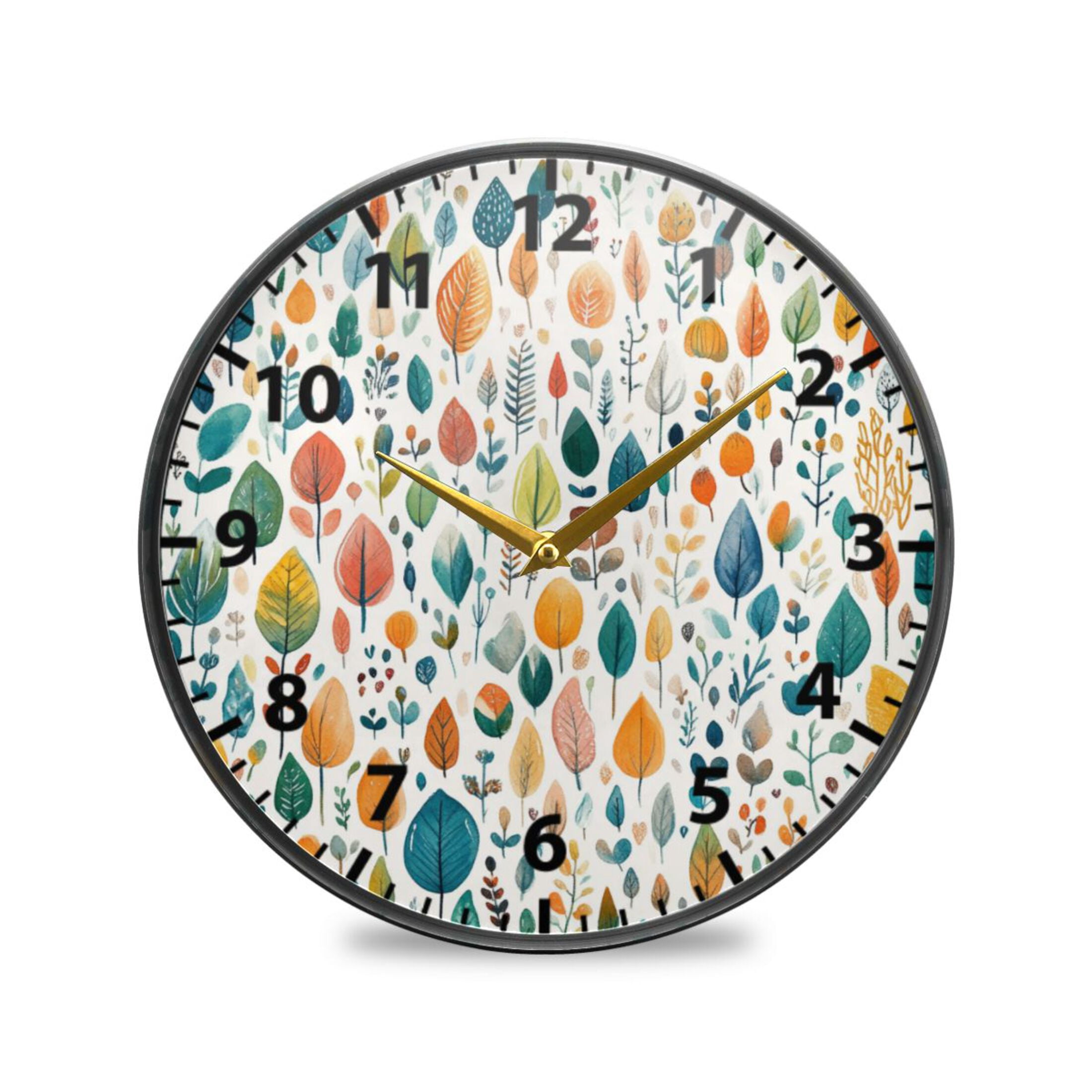Watercolor Flowers Wall Clock Modern Decor Acrylic Clock Golden Hands 9 ...