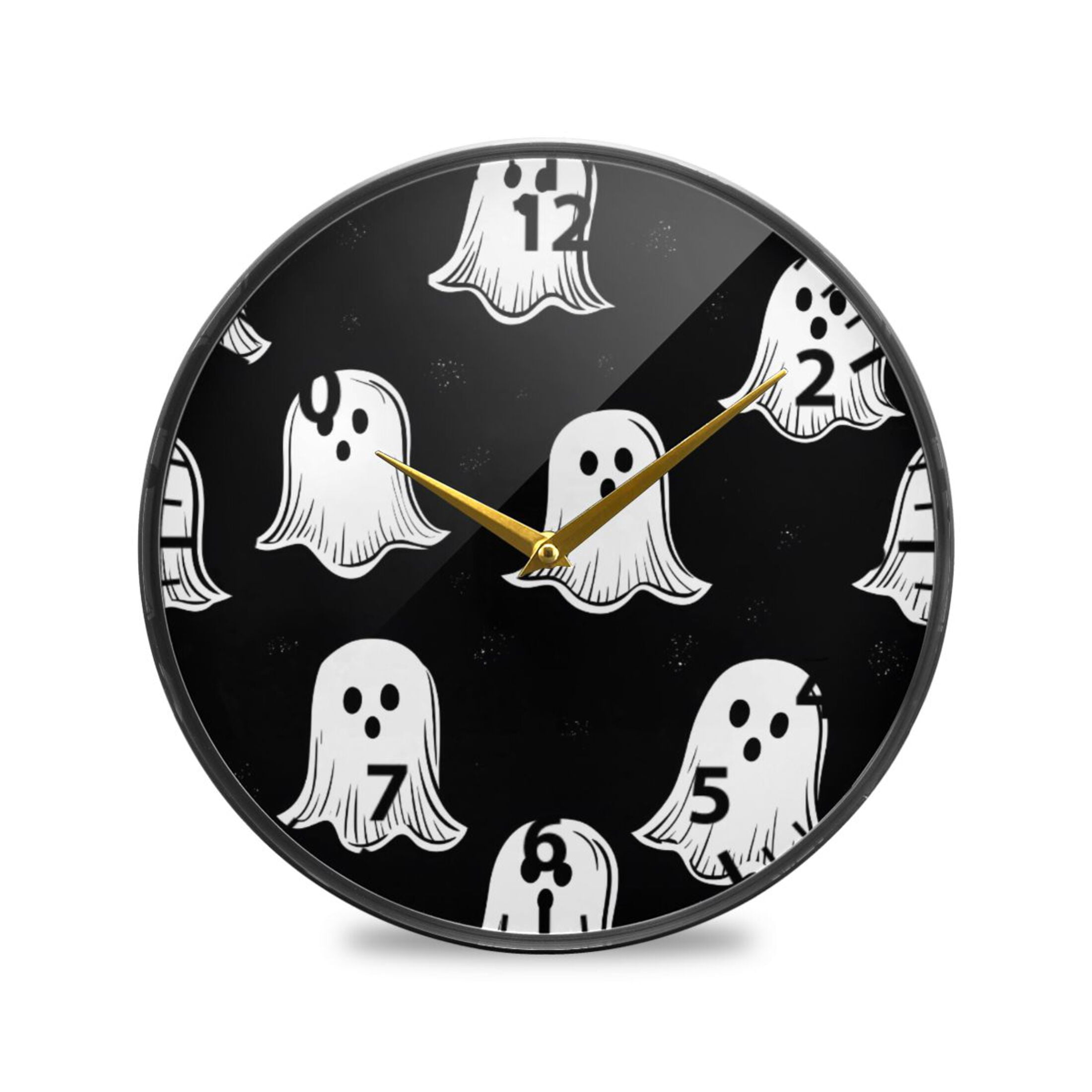 White Ghost Pattern Wall Clock Modern Decor Acrylic Clock Golden Hands ...