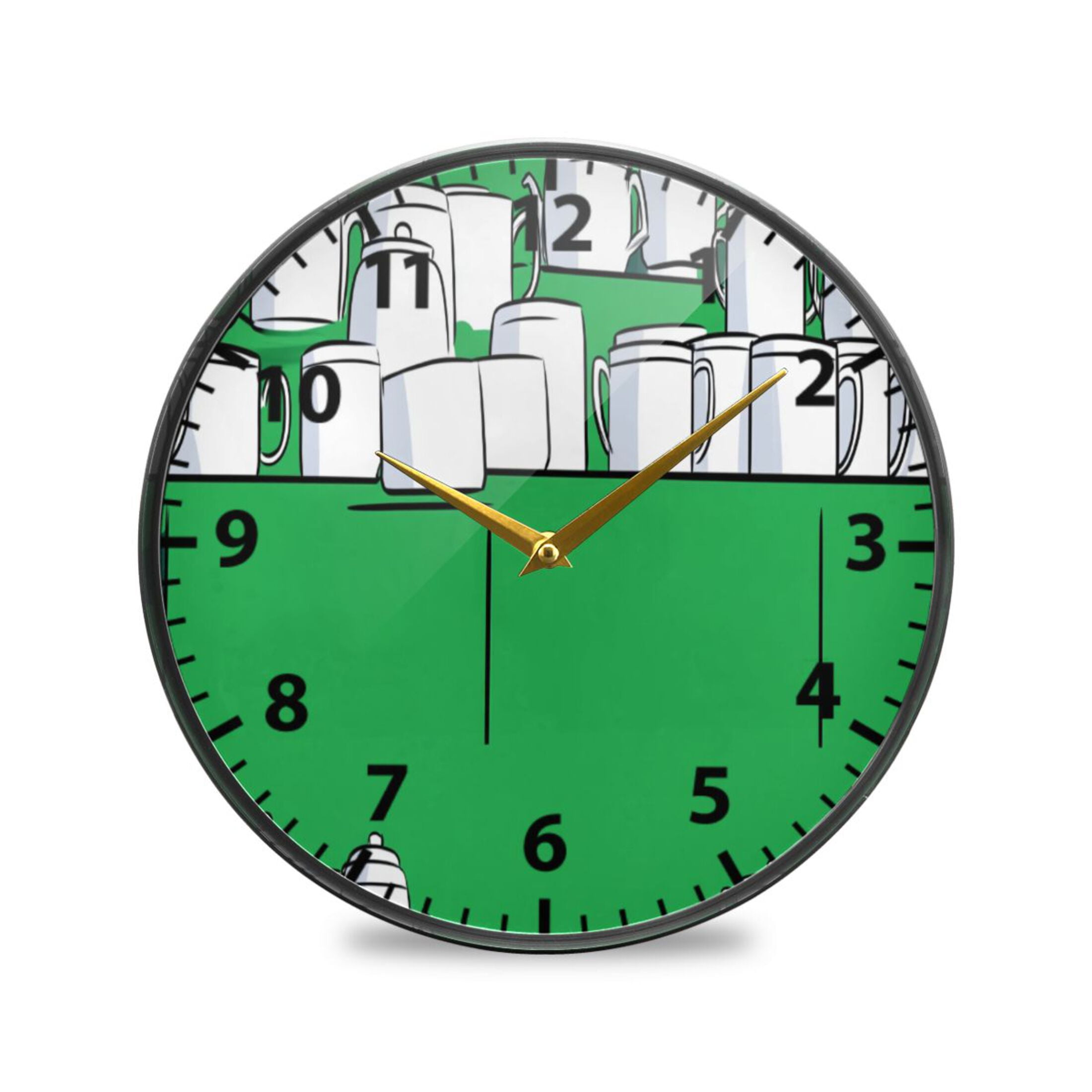 Acrylic Wall and Table Clock White Teapots on Green 9.5in Modern Decor ...