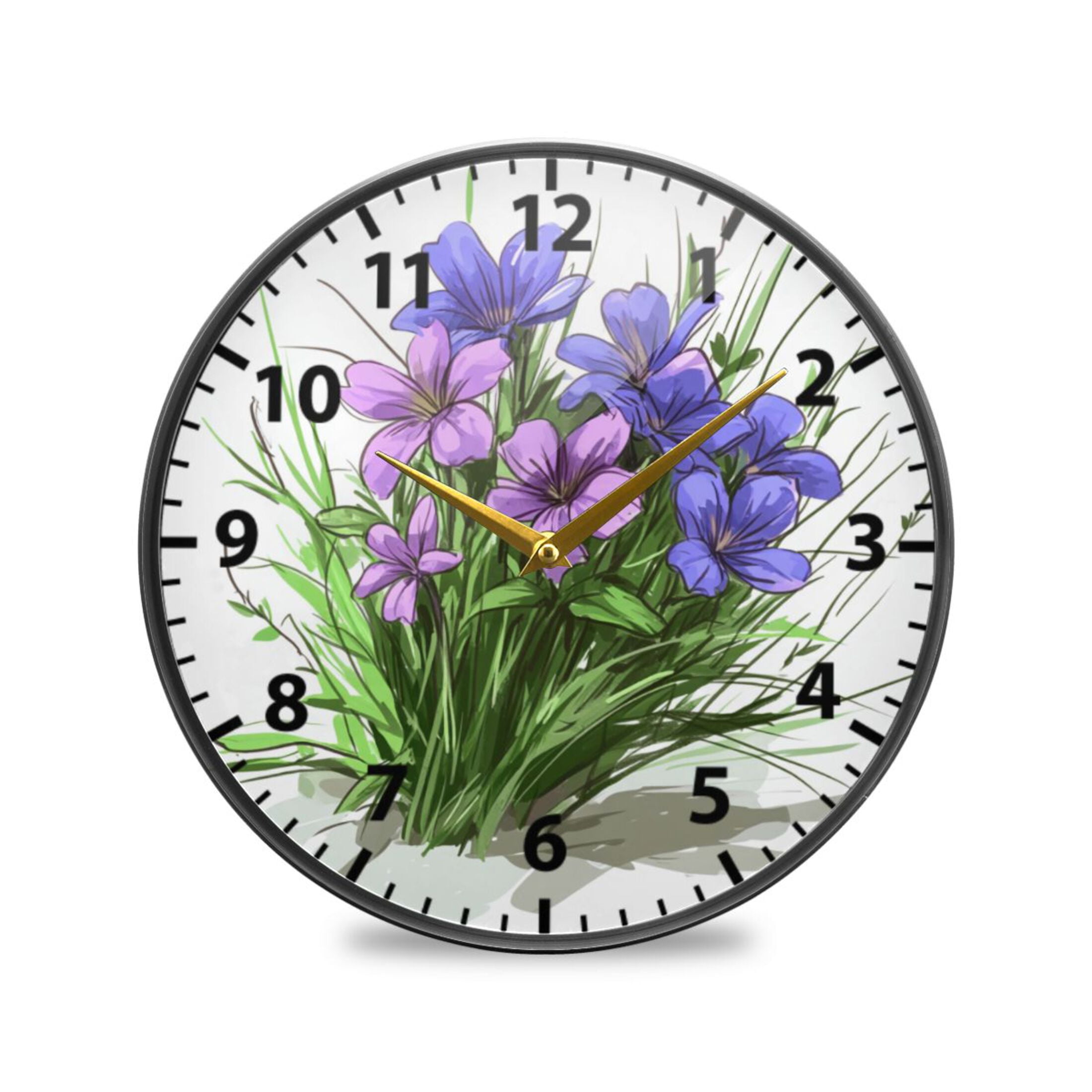 Acrylic Wall and Table Clock Wildflowers 9.5in Modern Decor with Golden ...