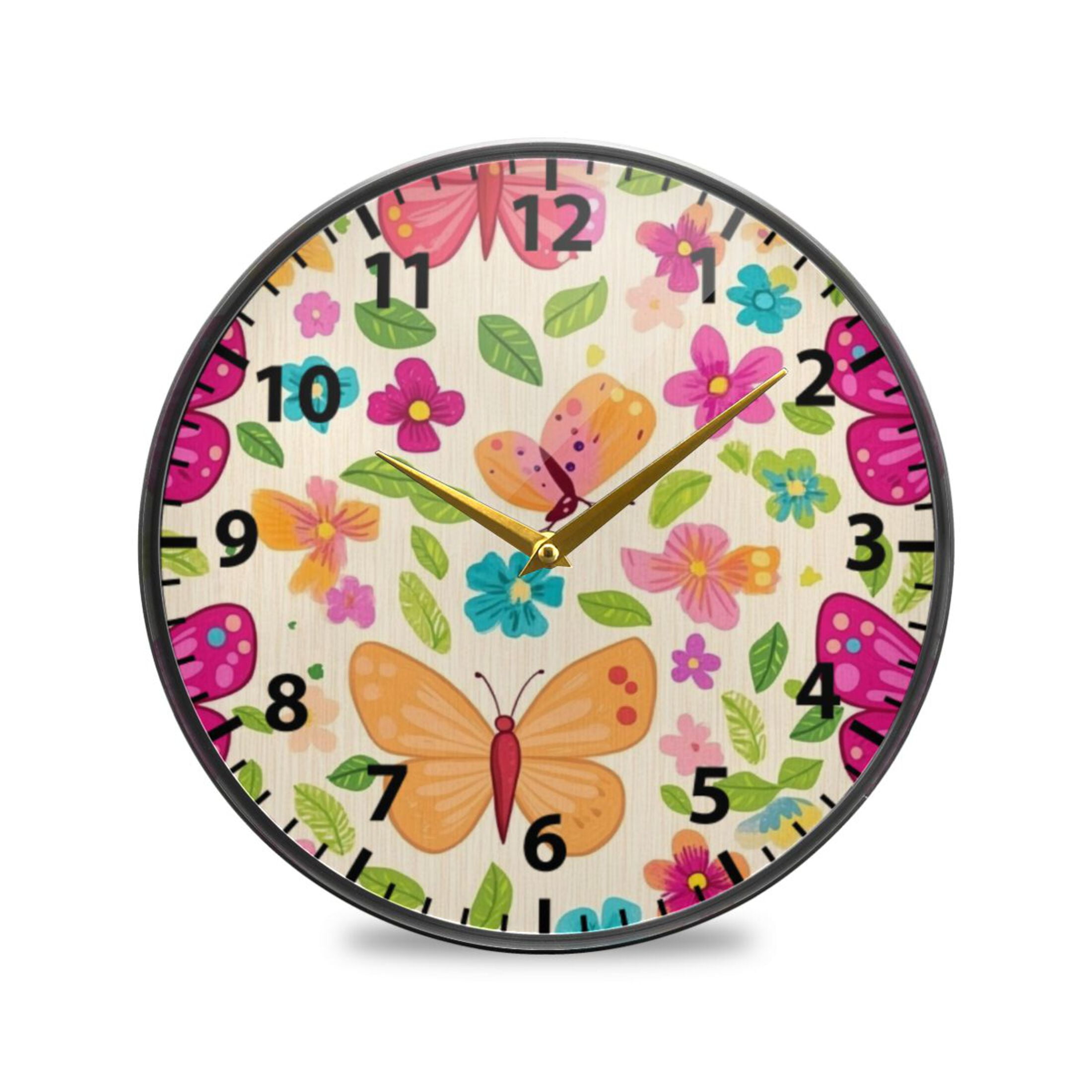 Acrylic Wall and Table Clock Wildflowers and Butterflies 9.5in Modern ...