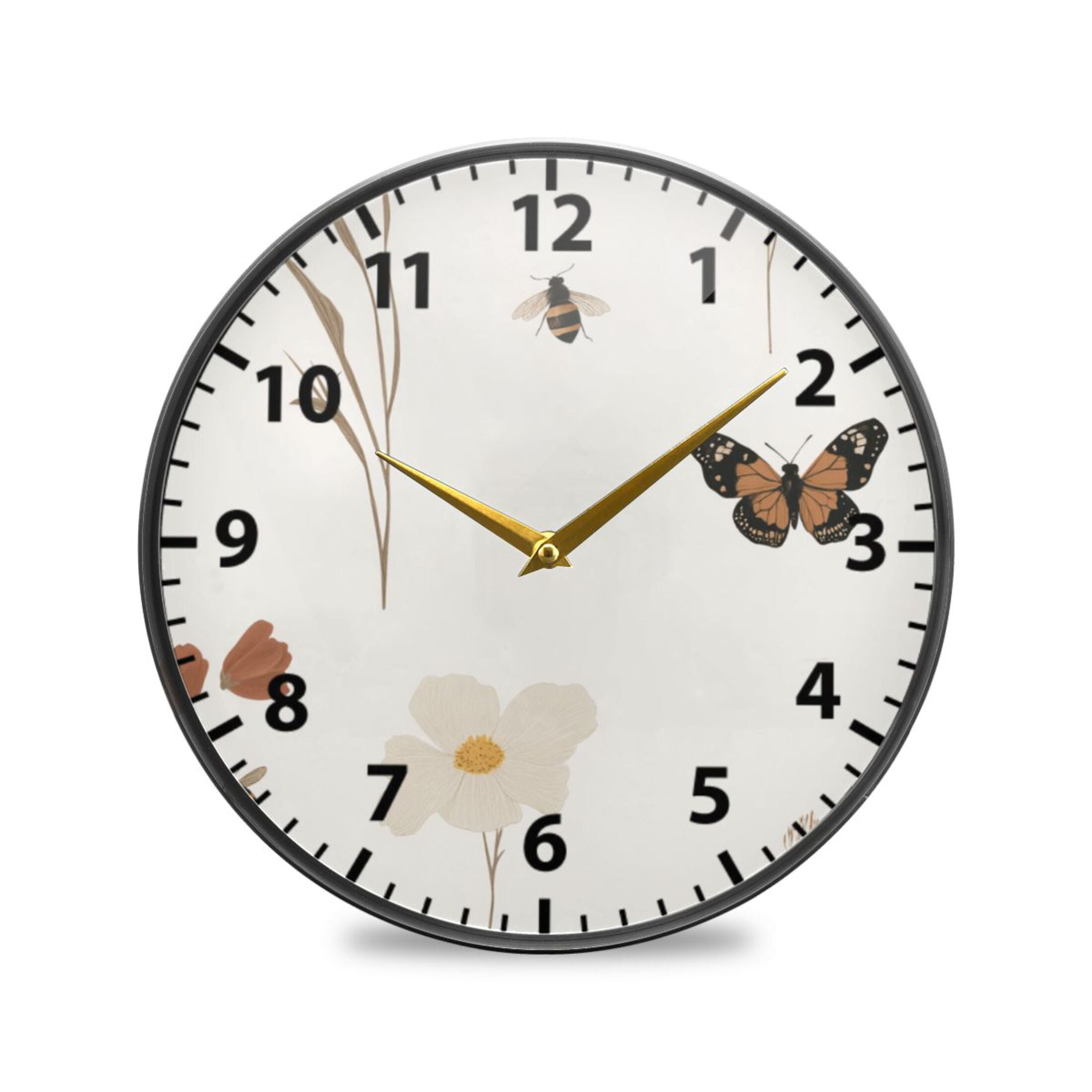 Acrylic Wall and Table Clock Wildflowers and Insects 11.9in Modern ...