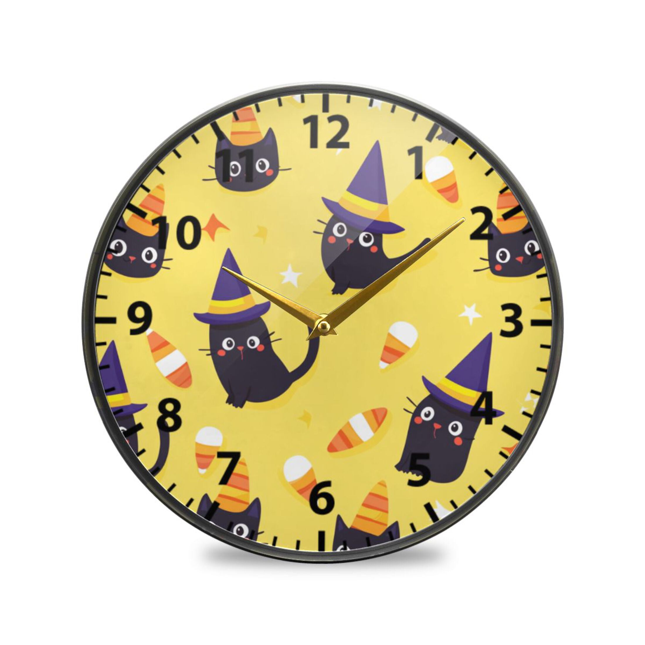 Yellow Background with Black Cat Wall Clock Modern Decor Acrylic Clock ...