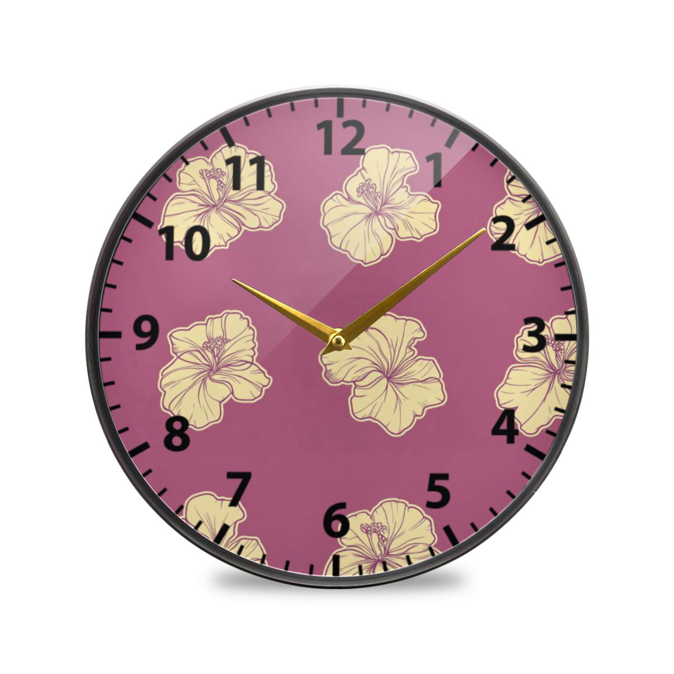 Acrylic Wall and Table Clock Yellow Flowers Pattern 11.9in Modern Decor ...