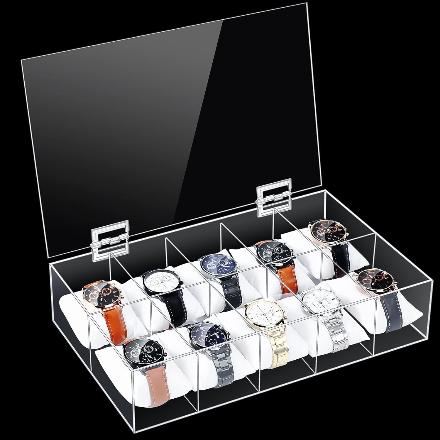 Acrylic Watch Display Case 10 Slot Watch Box Clear Watch Organizer ...