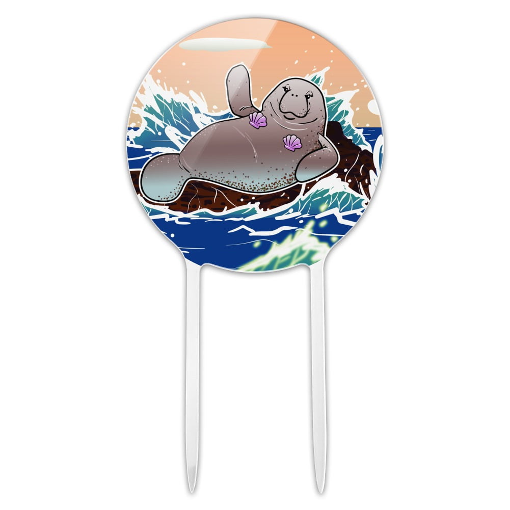 Acrylic Waving Manatee Mermaid On Rocks And Waves Funny Cake Topper ...